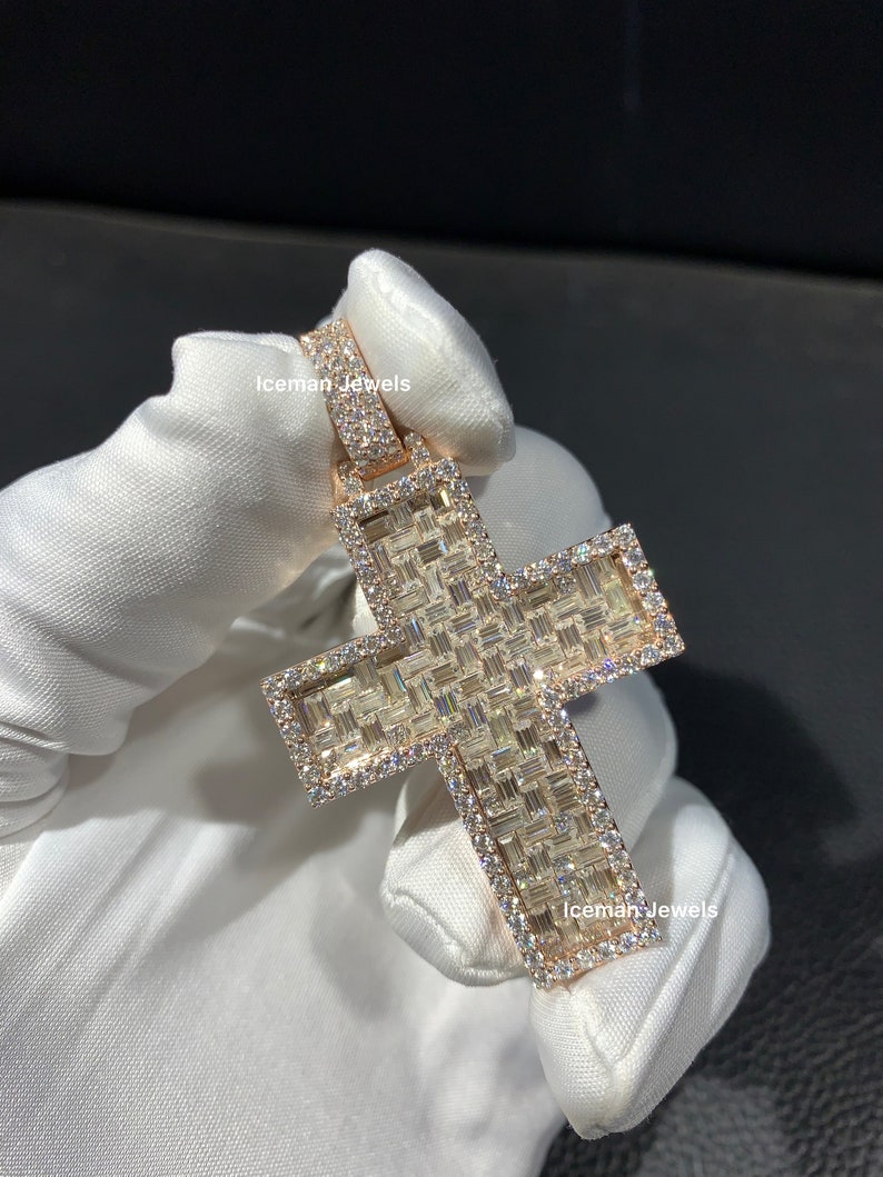 VVS Moissanite Charm Cross Pendant, 925 Silver Iced Out Hip Hop Pendant ...