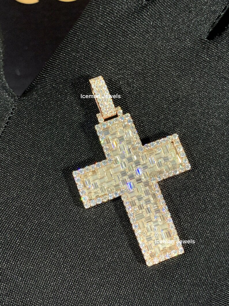 VVS Moissanite Charm Cross Pendant, 925 Silver Iced Out Hip Hop Pendant ...