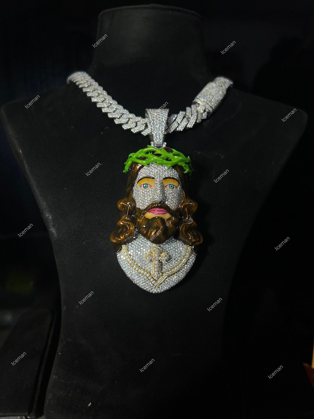 Iced Out VVS Moissanite Enamel Jesus Pendant. 925 Silver Pendant Chain ...