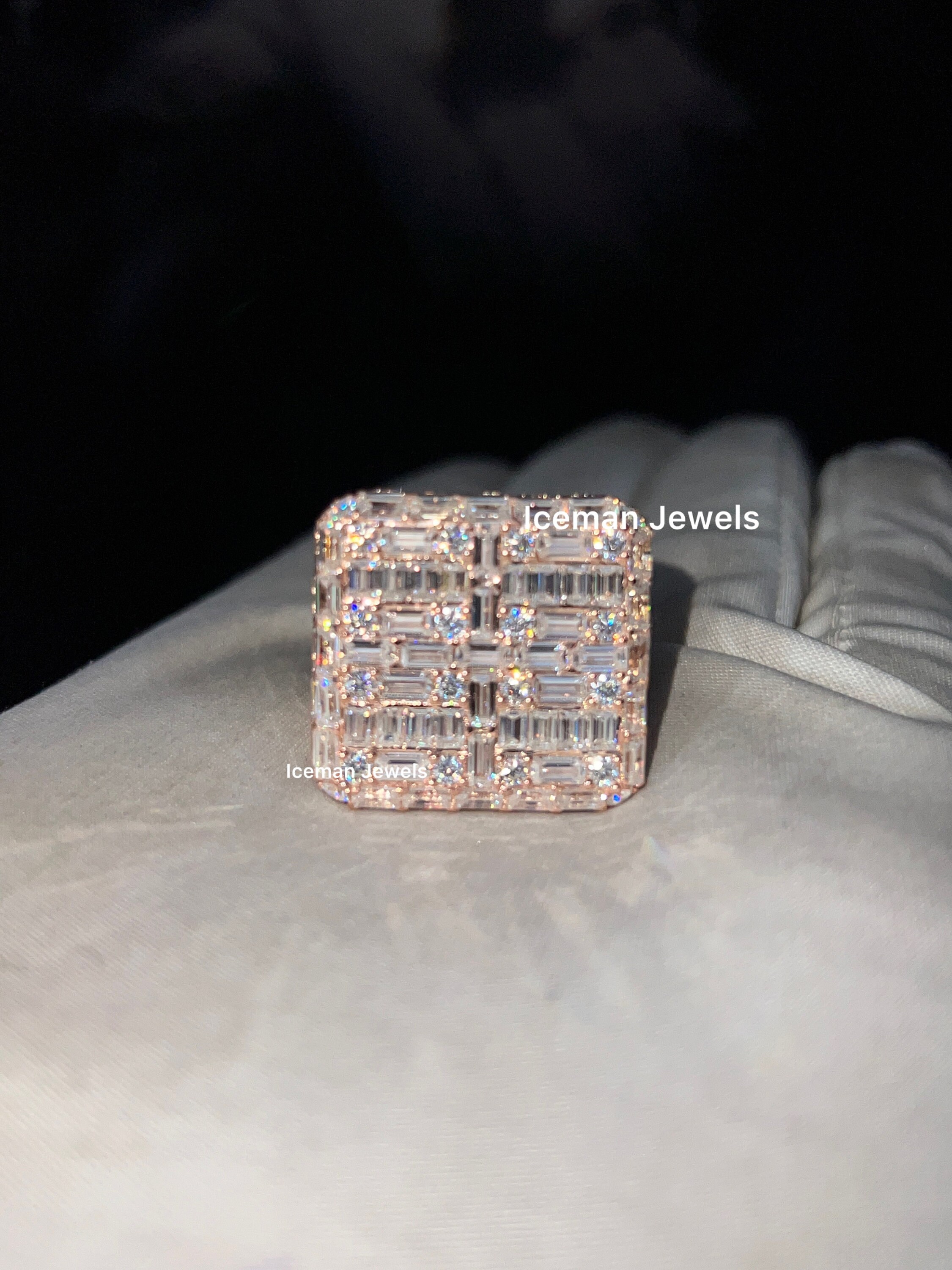 Solid 14k Gold Champion Ring, Full Iced Out Baguette Diamond Ring, Real ...