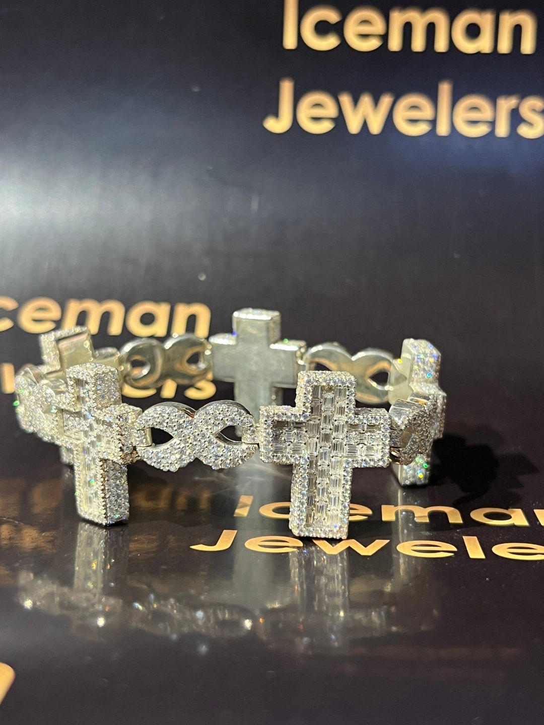 Fully Iced Out CROSS Moissanite Bracelet 925 Sterling Silver VVS ...