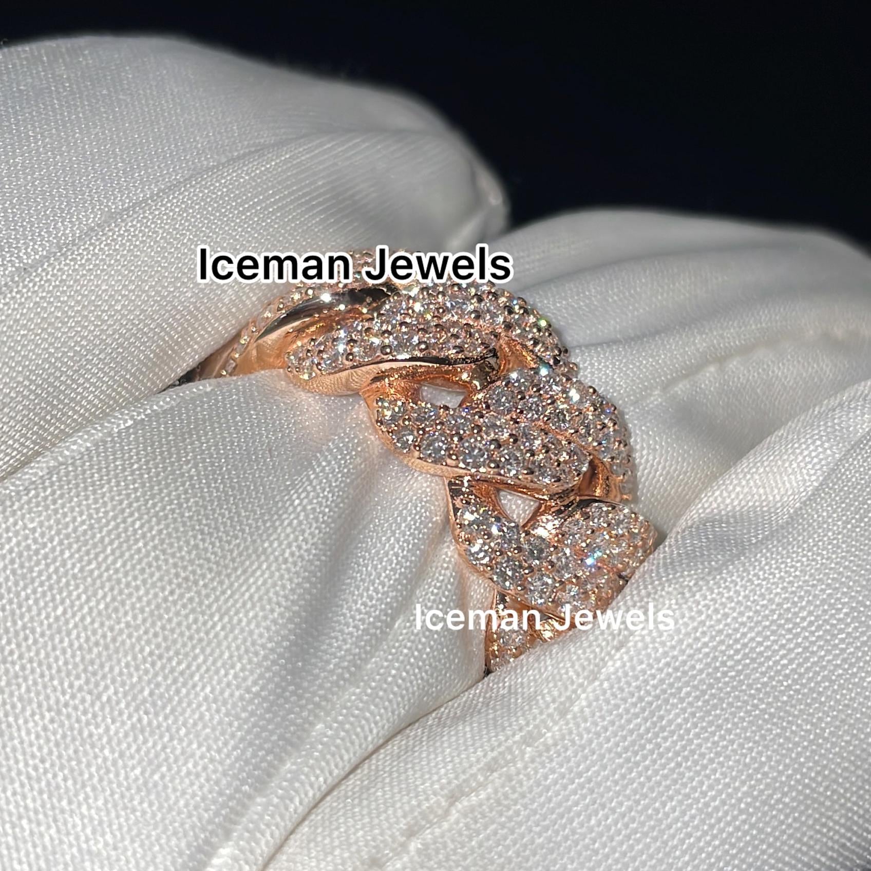 14K Solid Rose Gold Iced Out Real Moissanite Diamond Band Unique ...
