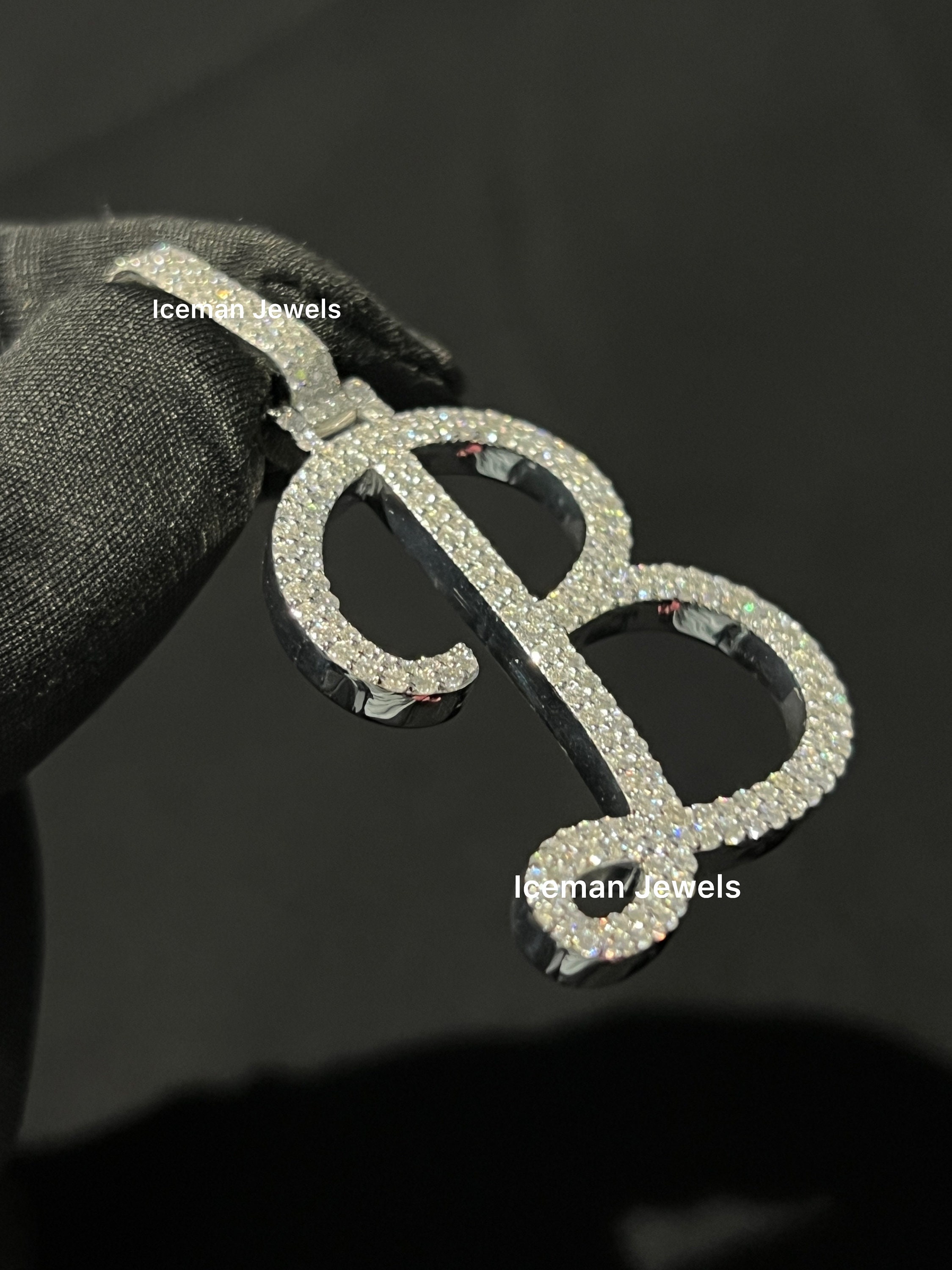 14K Gold Custom b Initial Hip Hop Letter Pendant, VVS Lab Grown Diamond ...