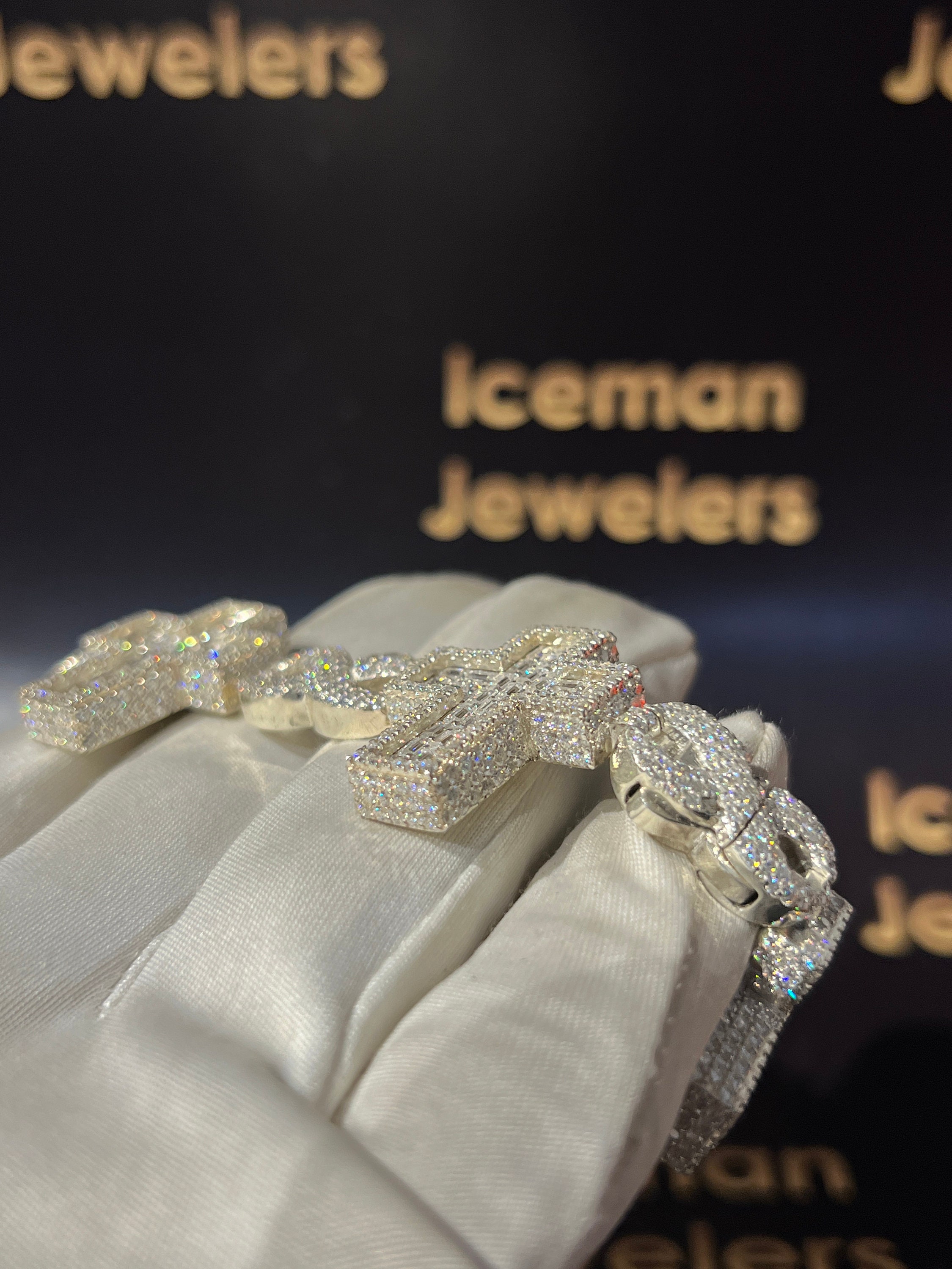 Fully Iced Out CROSS Moissanite Bracelet 925 Sterling Silver VVS ...