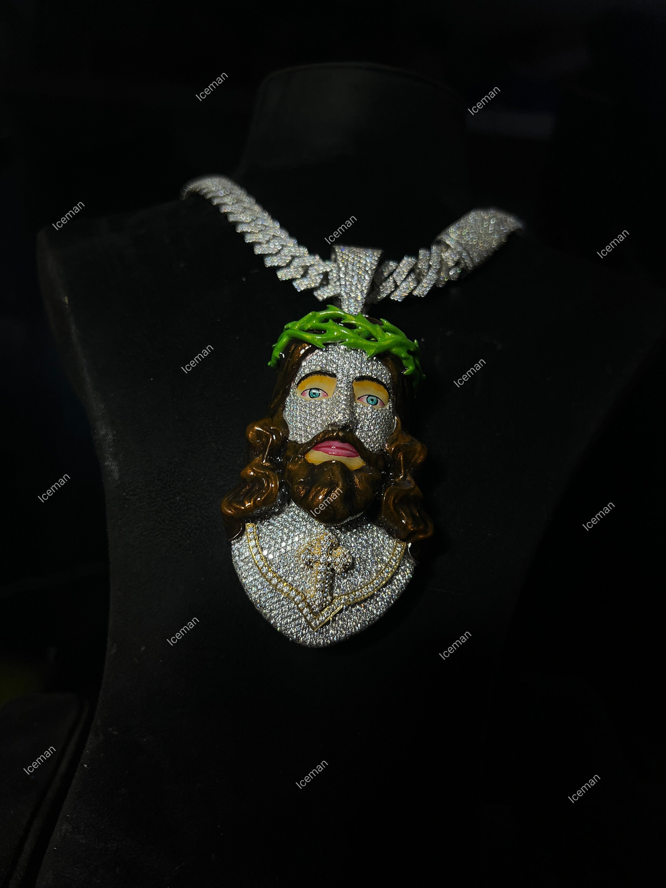 Iced Out VVS Moissanite Enamel Jesus Pendant. 925 Silver Pendant Chain ...