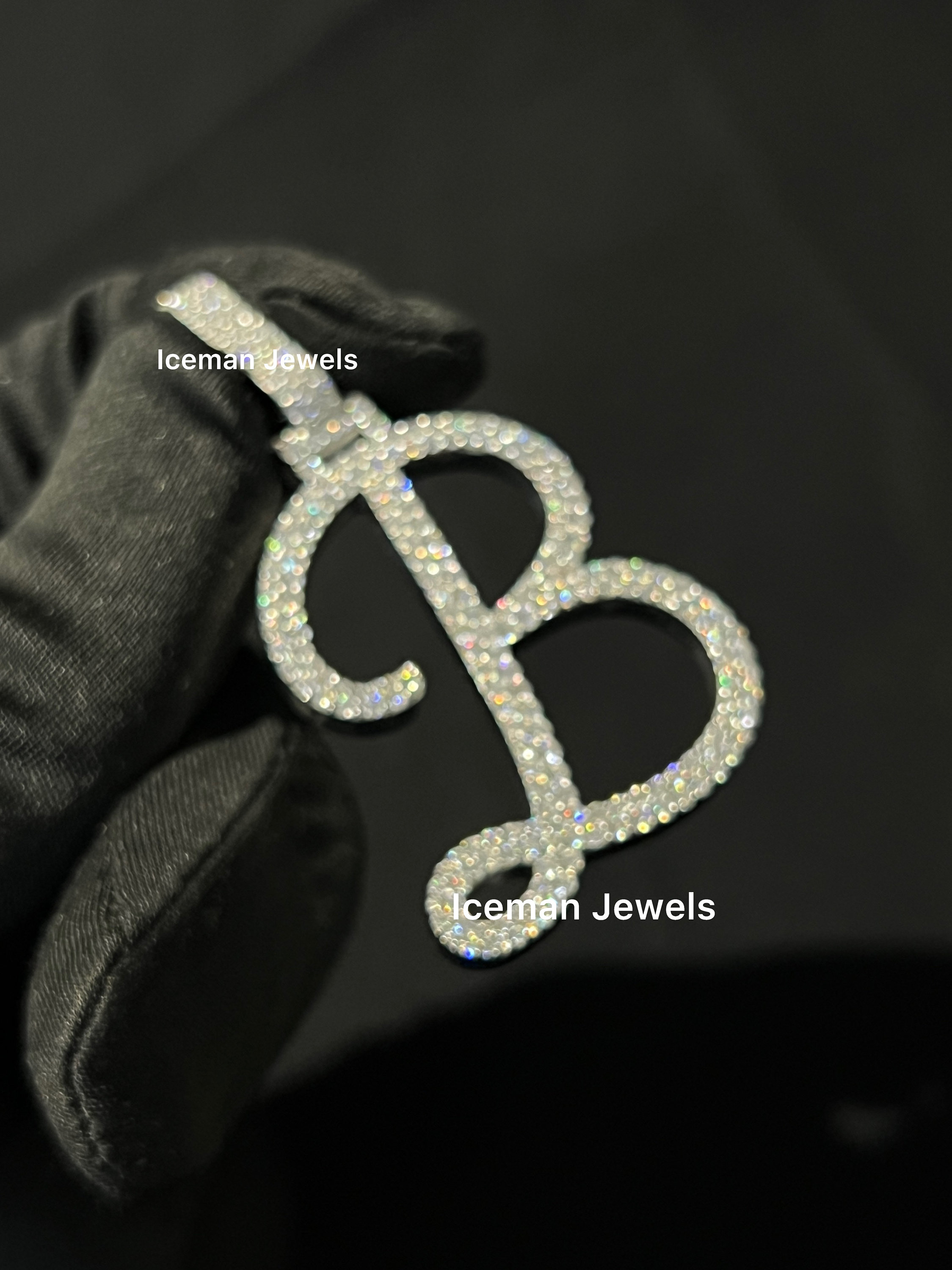 14K Gold Custom b Initial Hip Hop Letter Pendant, VVS Lab Grown Diamond ...