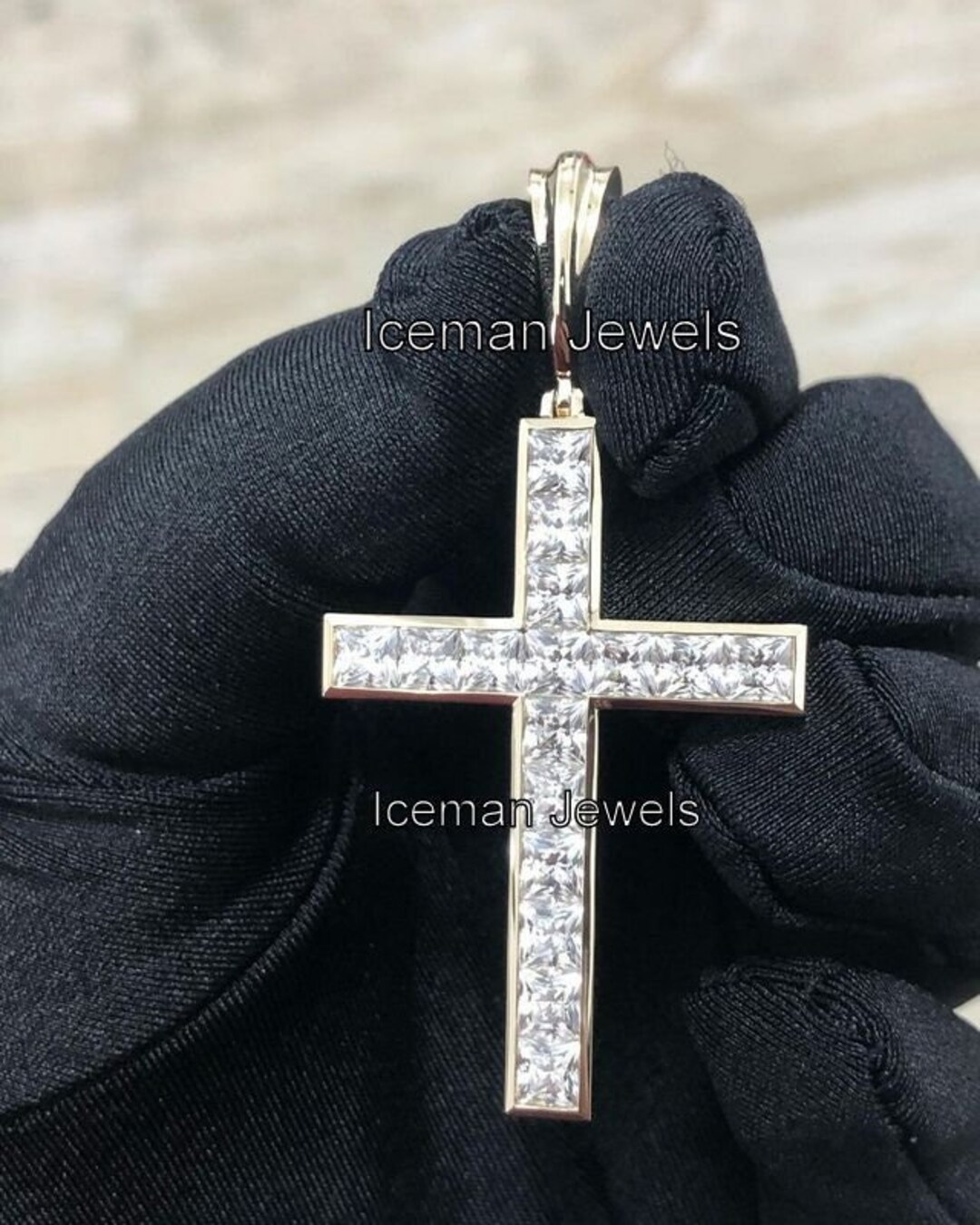 Iced Out Cross Pendant, VVS Moissanite Princess Cut Diamond Pendant ...