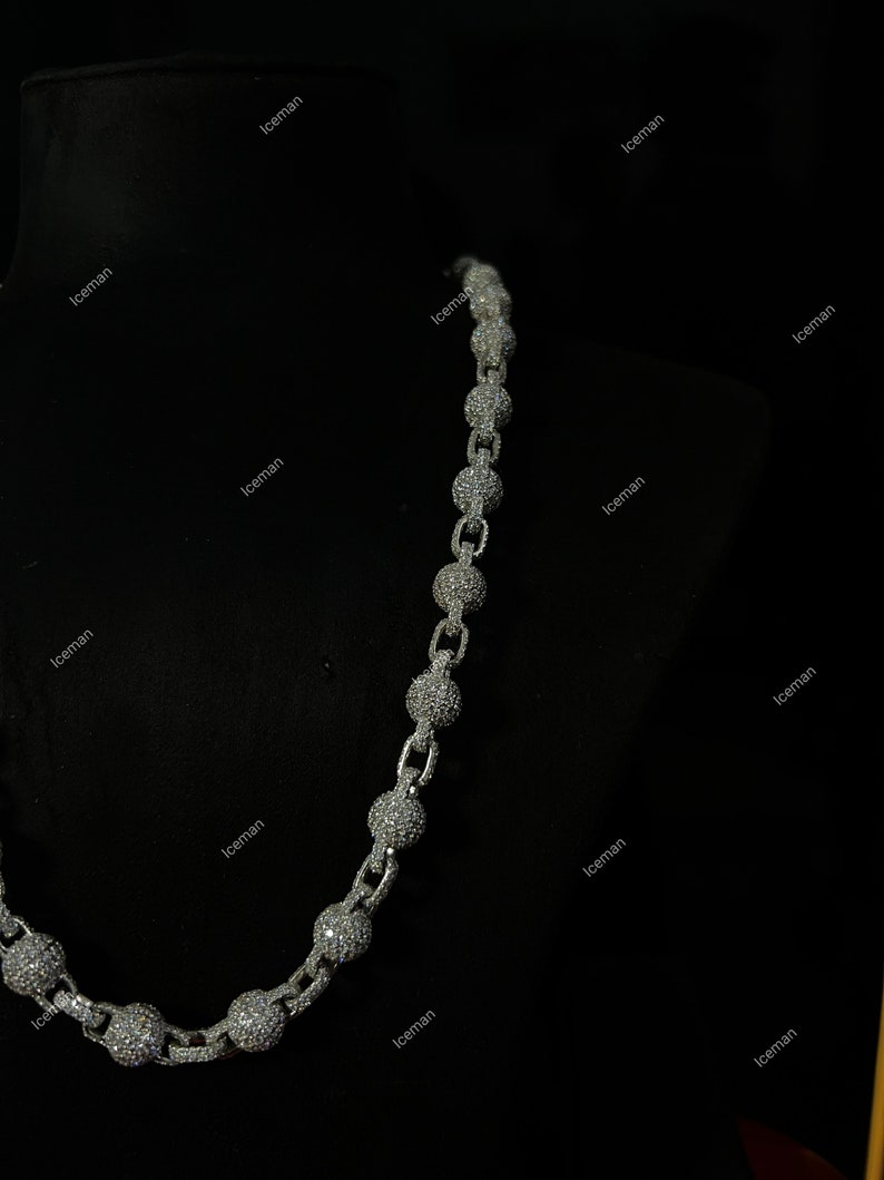 14mm 22 Inch Iced Out VVS Moissanite Diamond Ball Chain, 925 Sterling ...