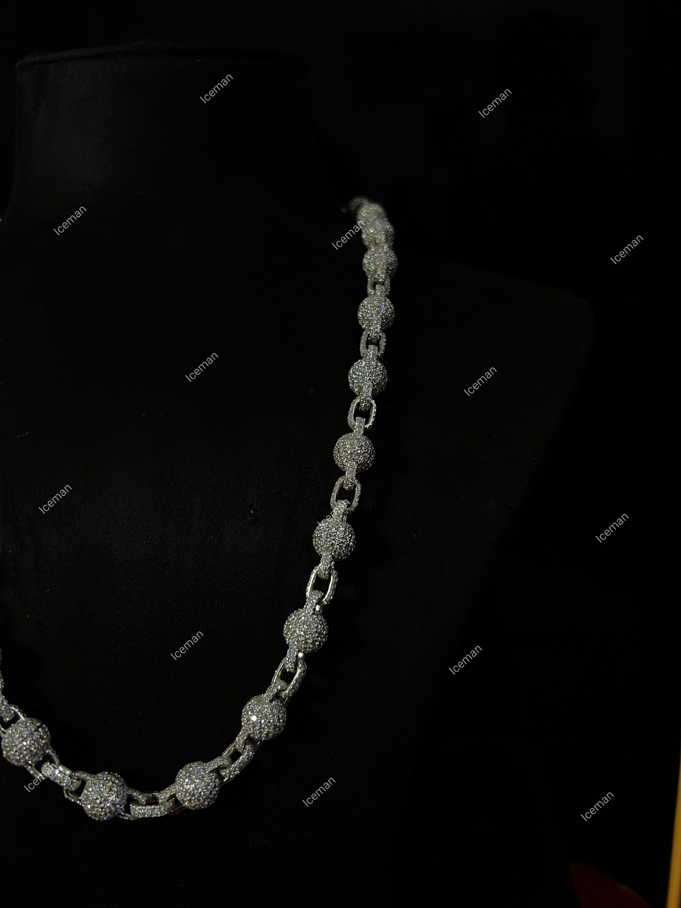 14mm 22 Inch Iced Out VVS Moissanite Diamond Ball Chain, 925 Sterling ...