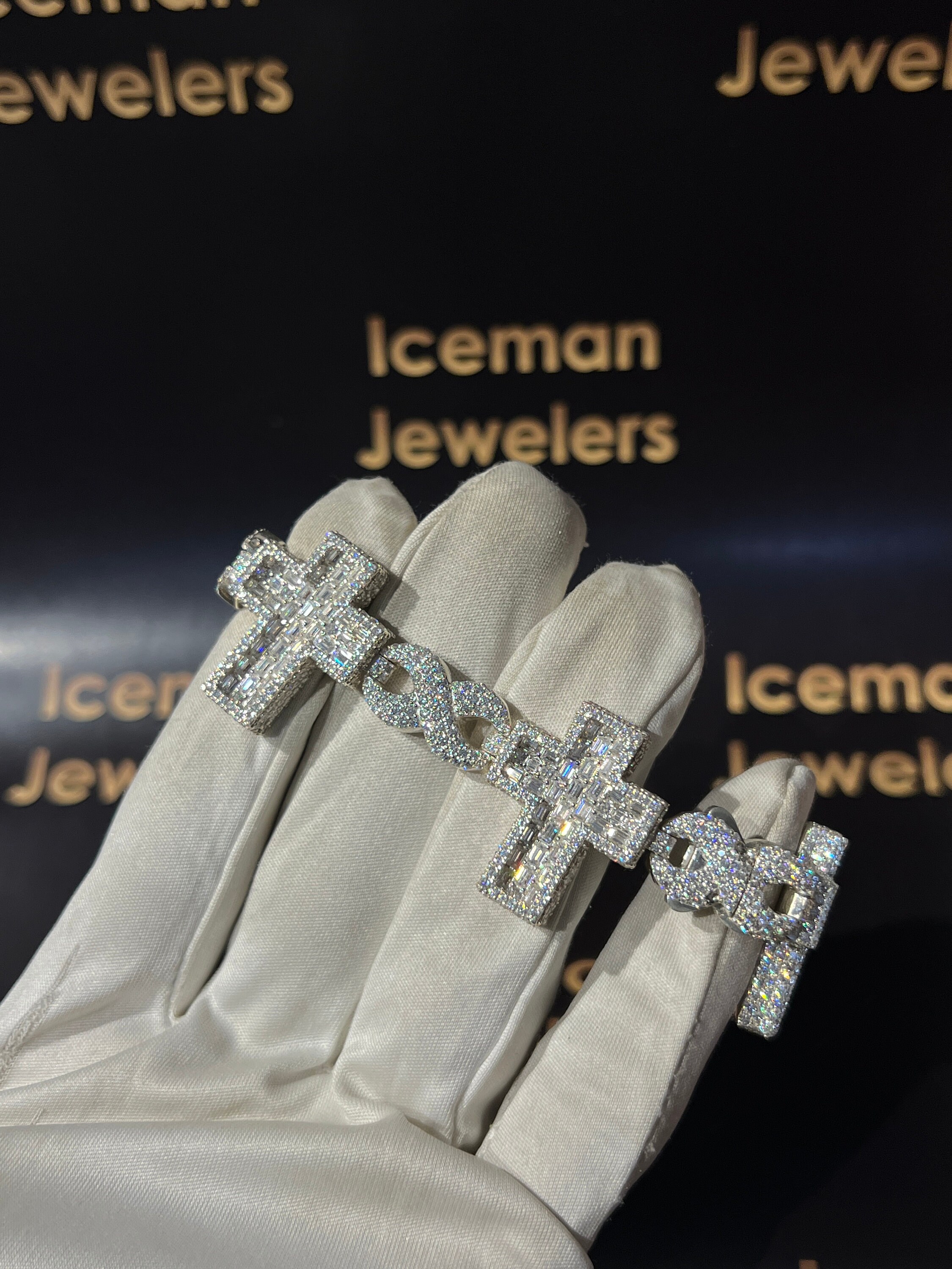 Fully Iced Out CROSS Moissanite Bracelet 925 Sterling Silver VVS ...