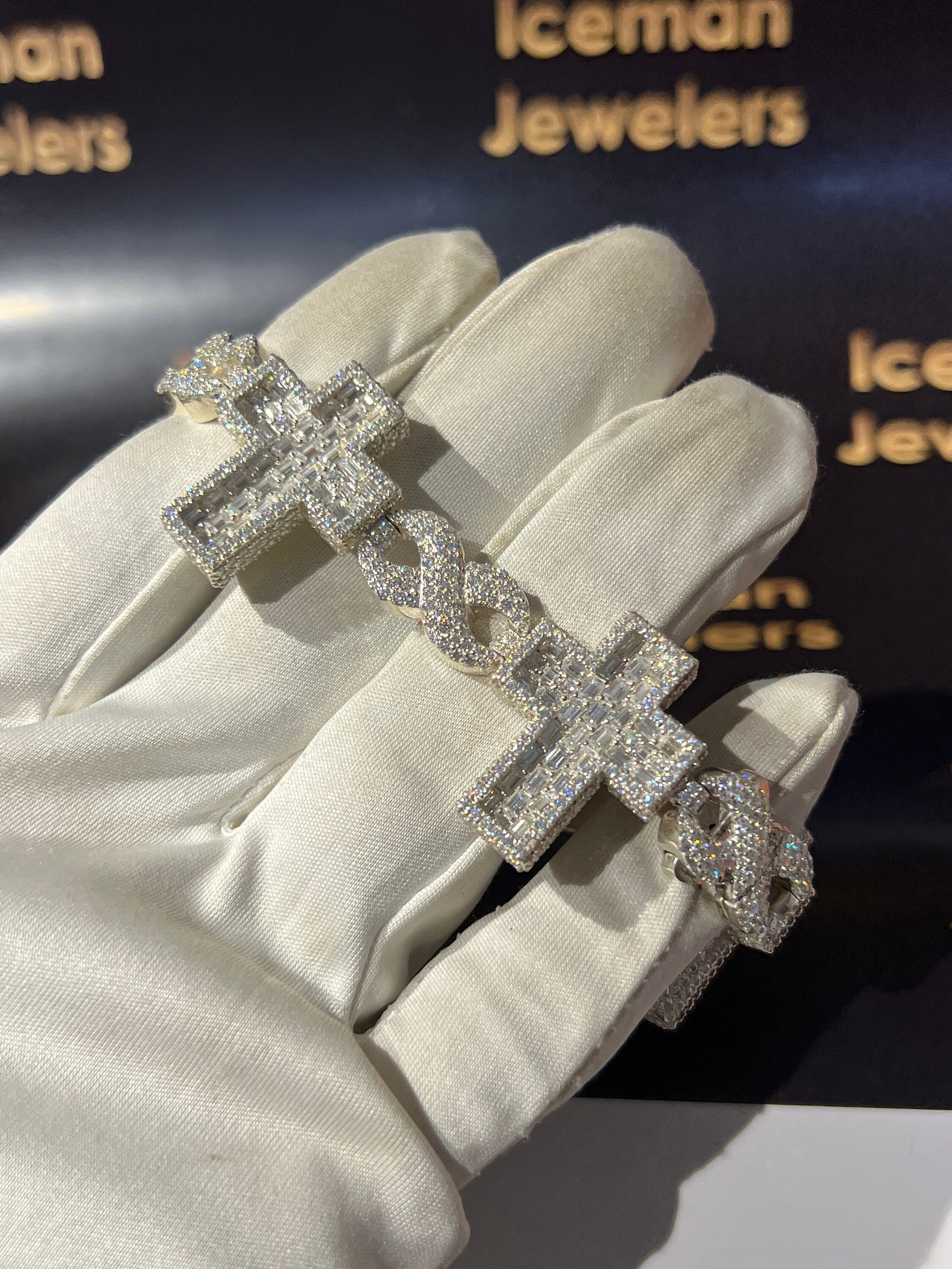 Fully Iced Out CROSS Moissanite Bracelet 925 Sterling Silver VVS ...