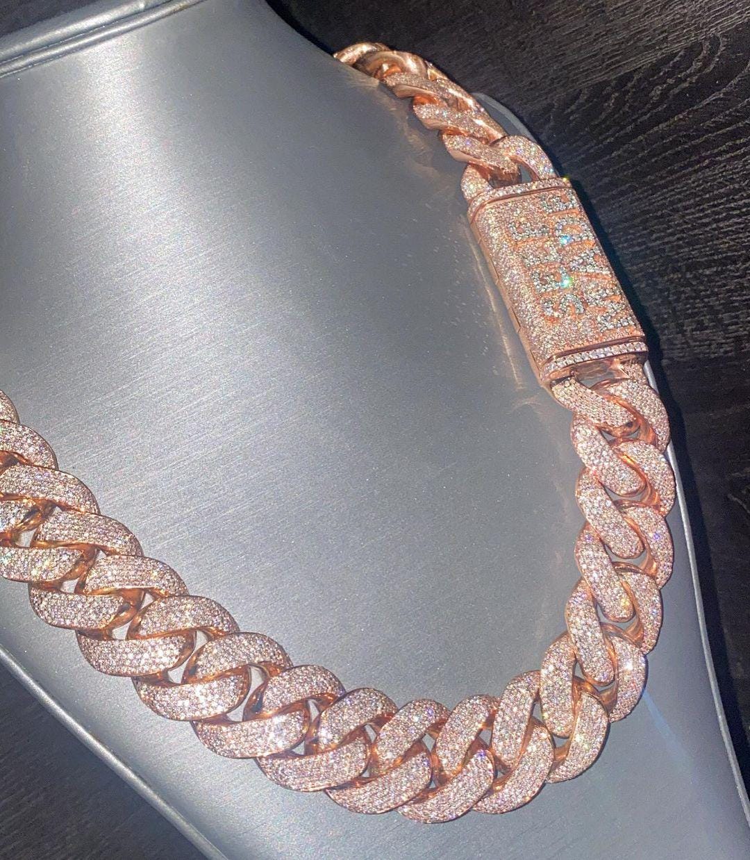 22mm Ice Out VVS1 Moissanite Diamond Cuban Link Chain Men's Bustdown ...