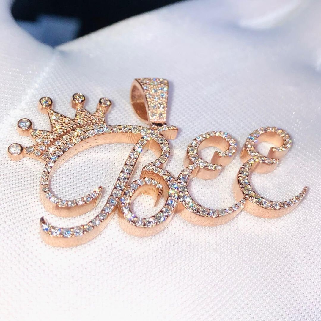 925 Silver Custom Letter Name Pendant Round Moissanite Diamond ...