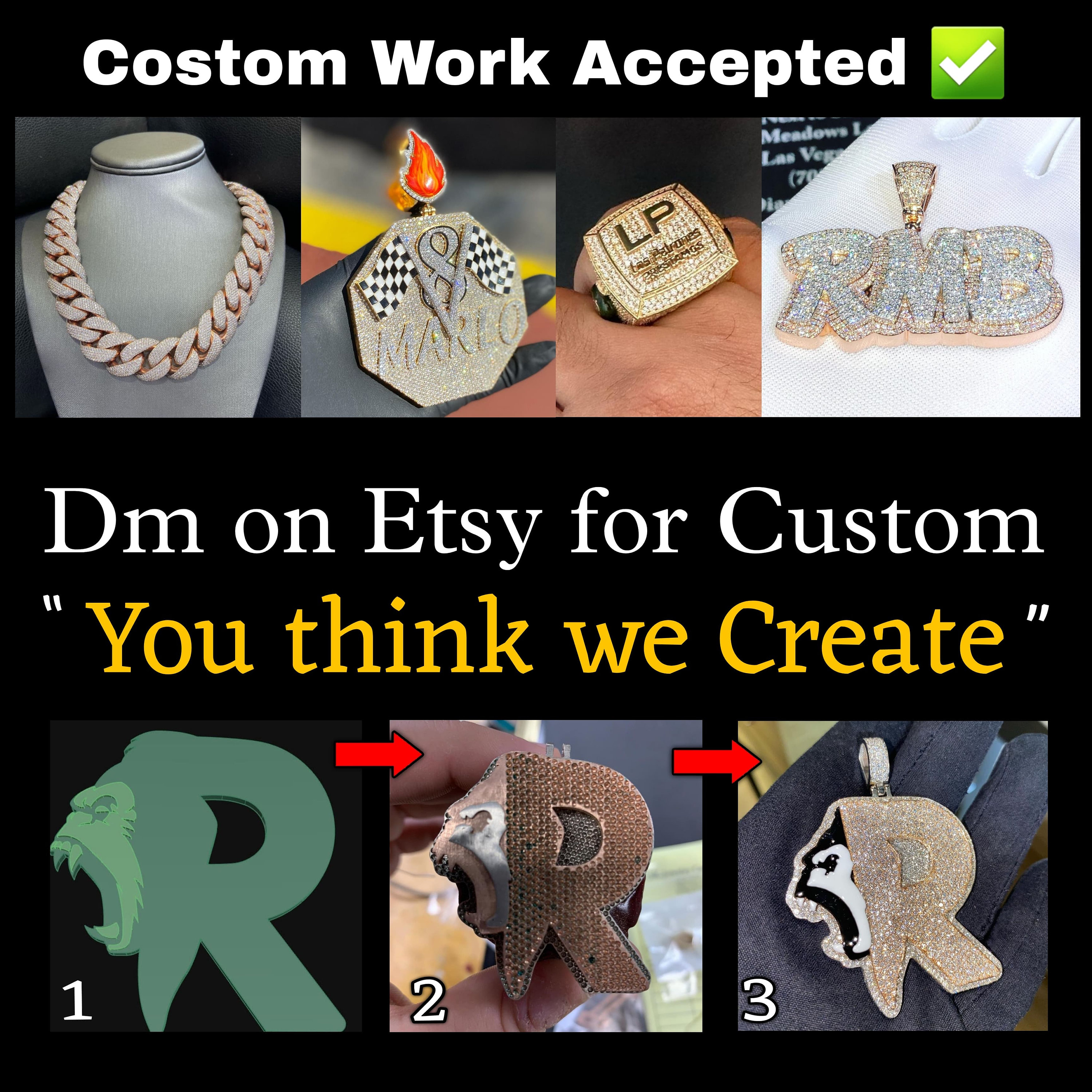 Custom Name Logo Number Iced Out VVS Moissanite Diamond Pendant, Unisex ...