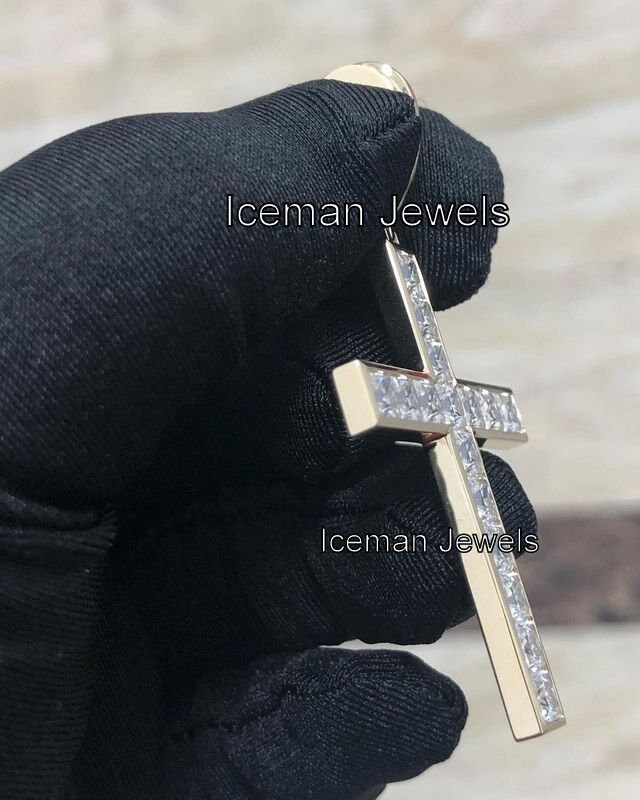 Iced Out Cross Pendant, VVS Moissanite Princess Cut Diamond Pendant ...