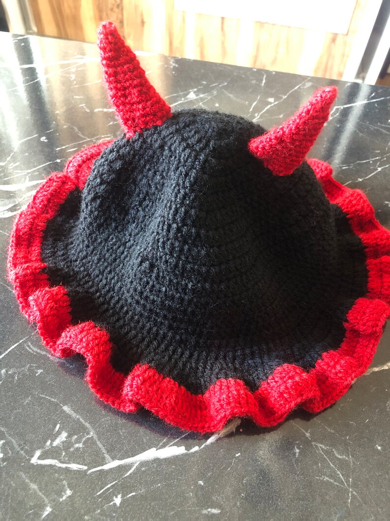Handmade Red and Black Devil Bucket Hat - Unique and High Quality ...