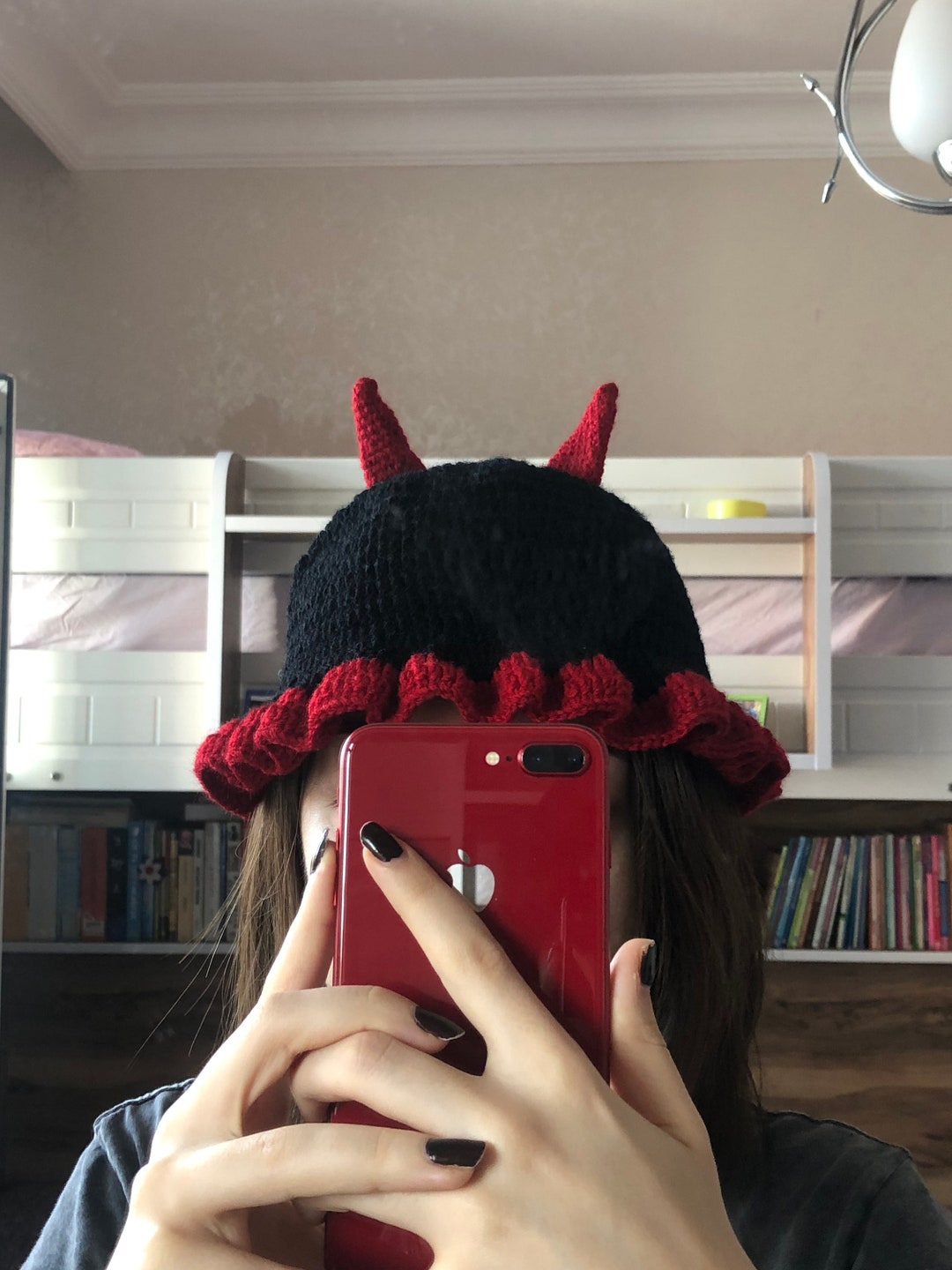 Handmade Red and Black Devil Bucket Hat - Unique and High Quality ...