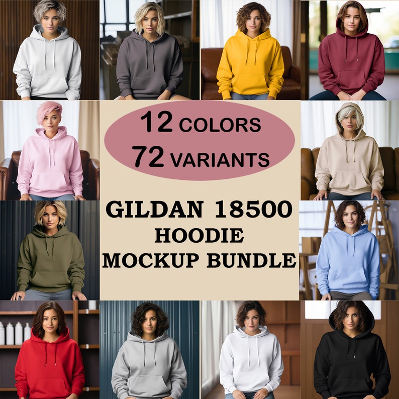 Gildan 18500 White Hoodie Bundle Mockup Model Hooded Sweatshirt Mock Up