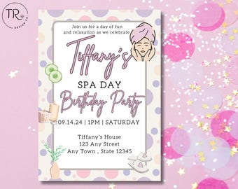 Editable Spa Day Party Invitation Template, Spa Party Girl Invite ...
