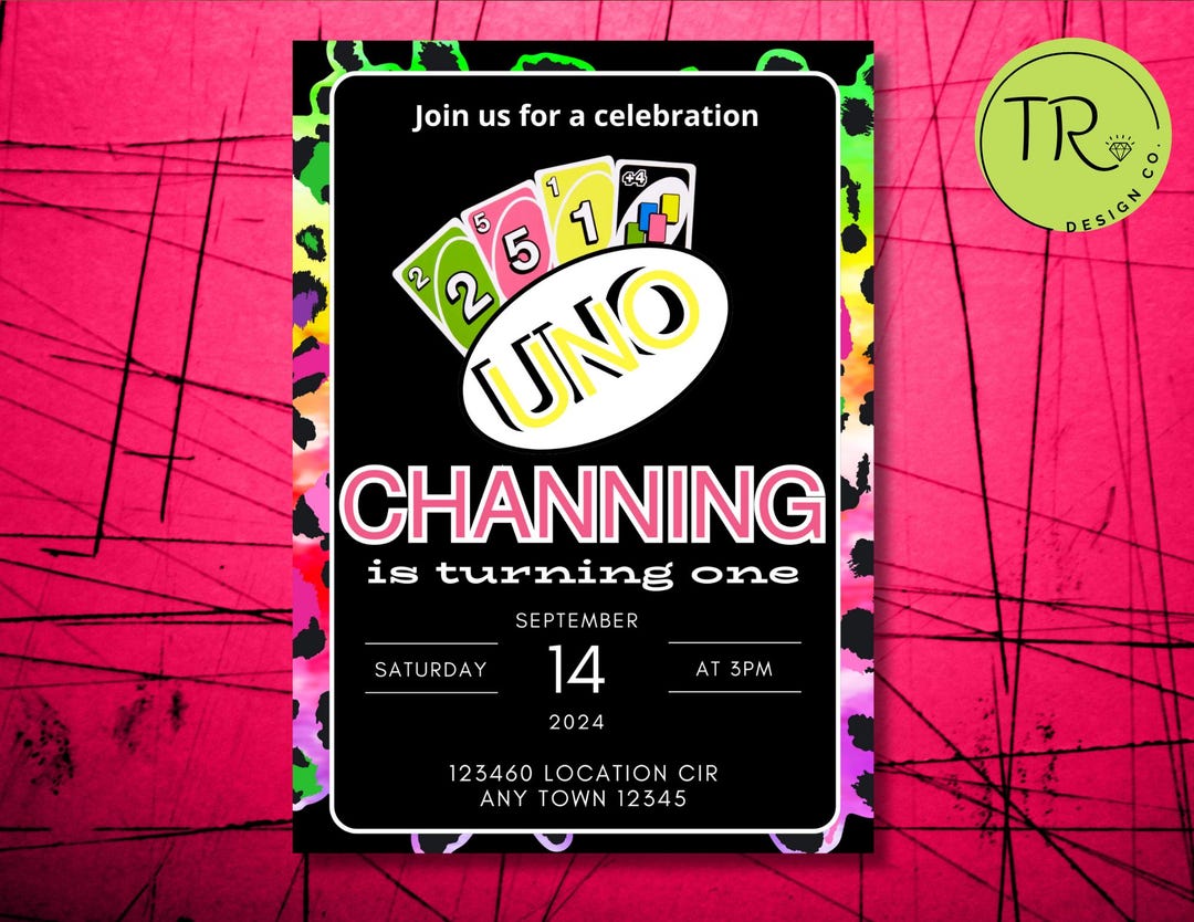 Neon Uno Invitation - Etsy