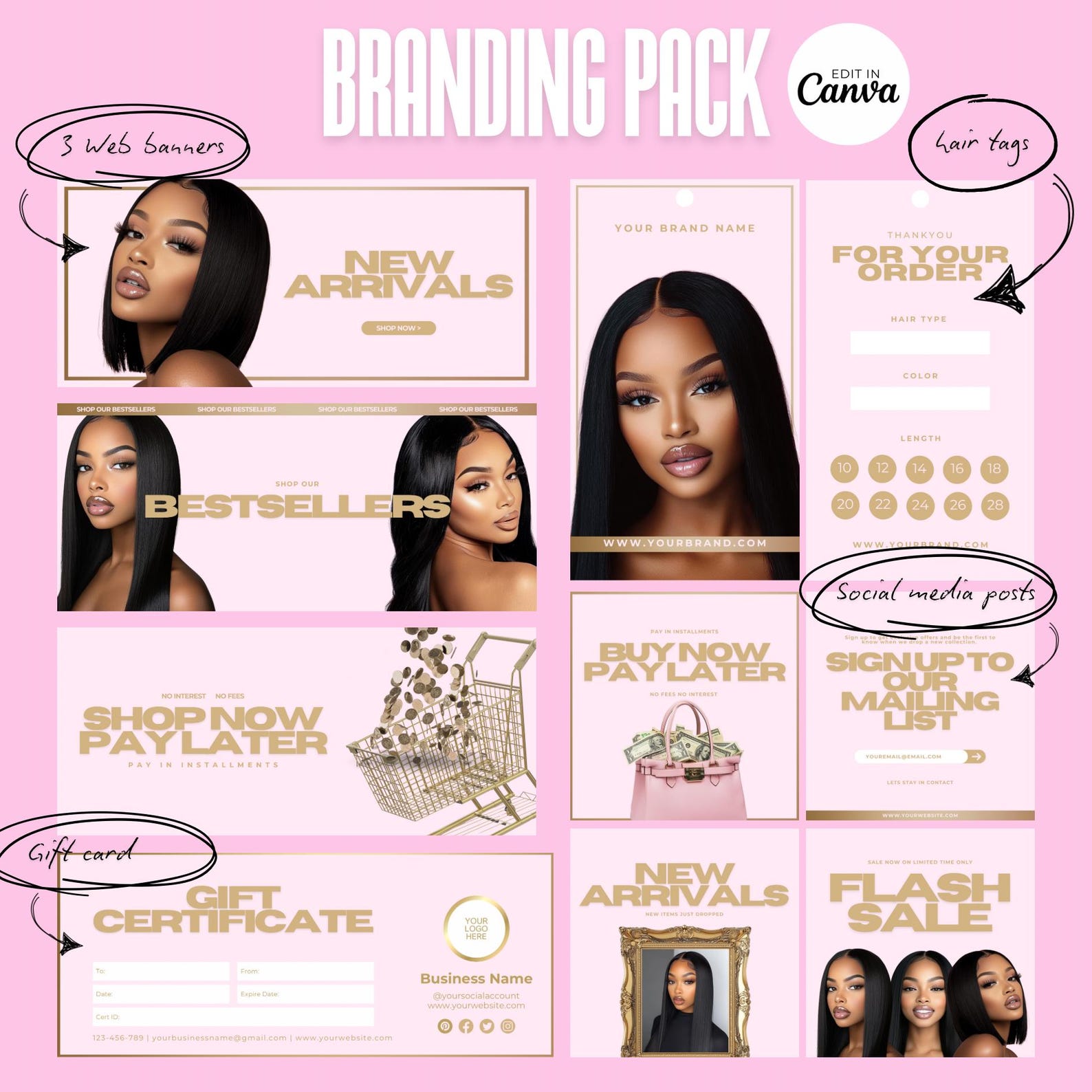 Hair Branding Kit, Web Banners, Canva Templates, Printable Hair ...