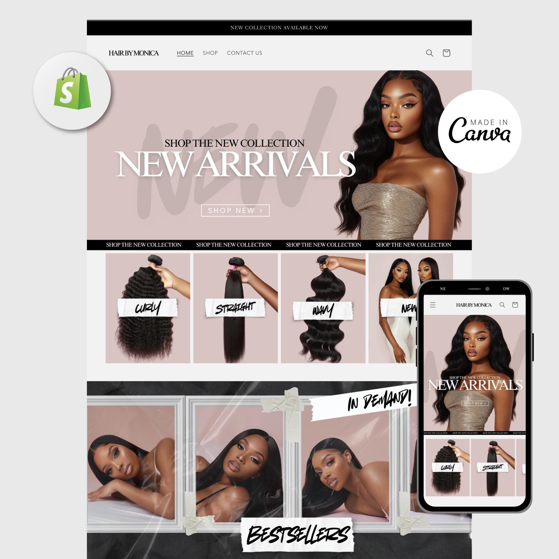 Hair Website Template, Luxury Hair Website Design, Website Banners ...