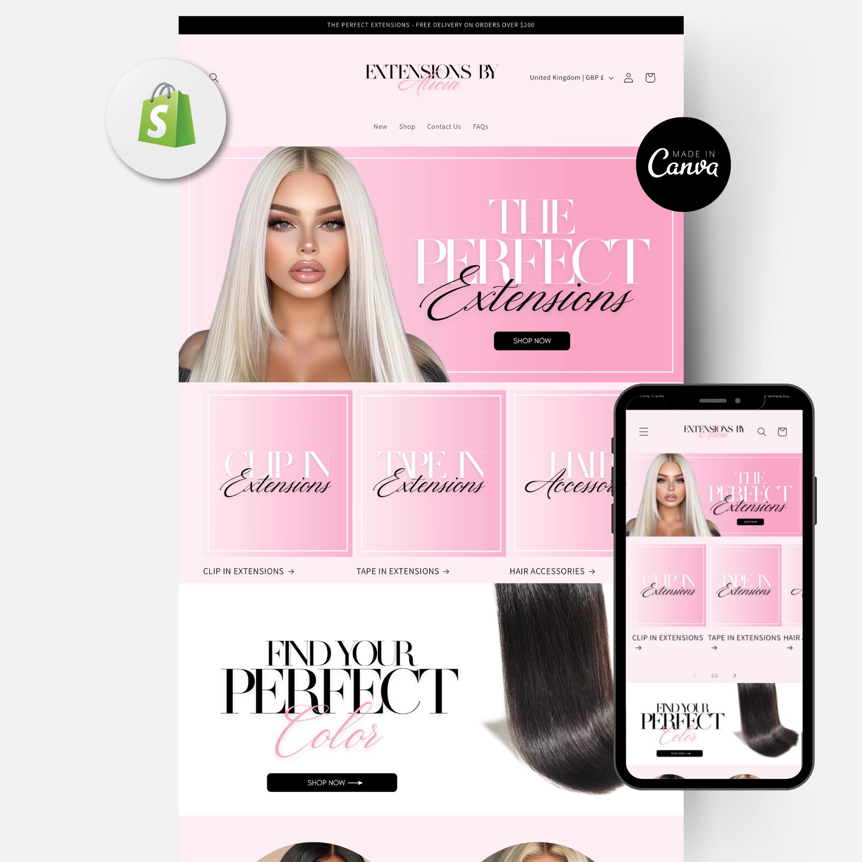 Shopify Hair Website Design, Hair Extensions Website Template, Hair ...