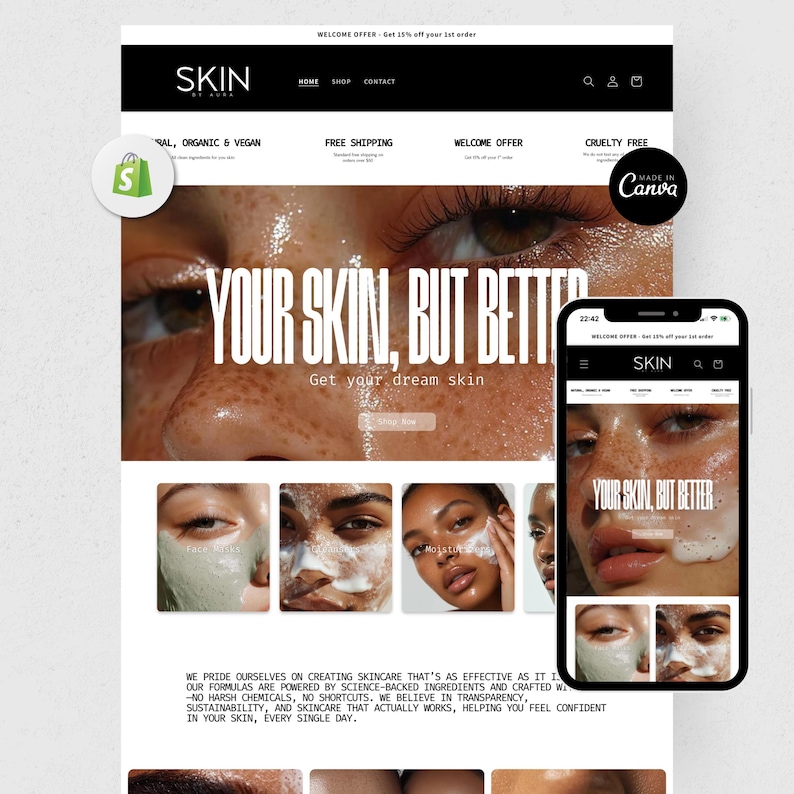 Skin Care Shopify Website Design, Skincare Website Template, Branding ...