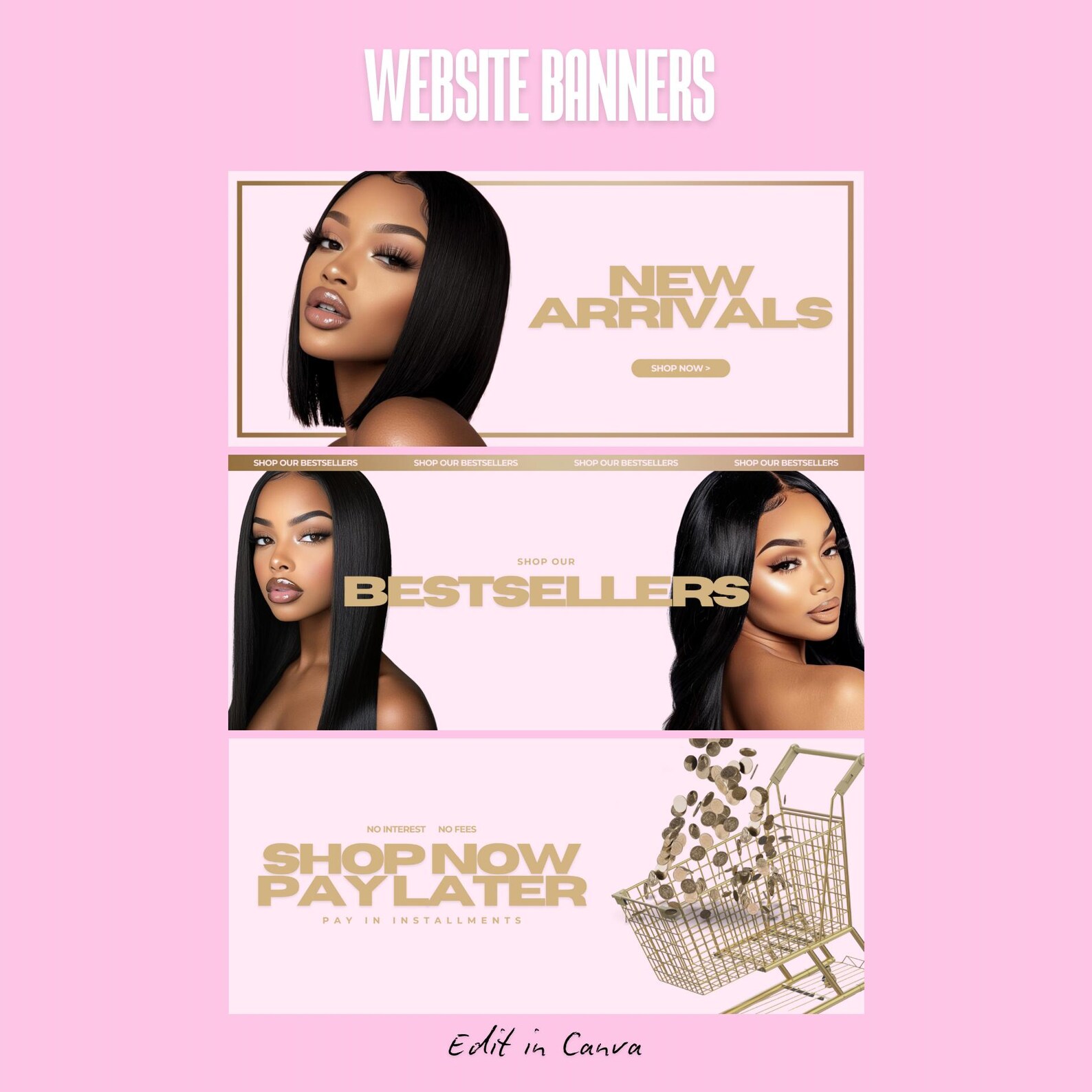 Hair Branding Kit, Web Banners, Canva Templates, Printable Hair ...