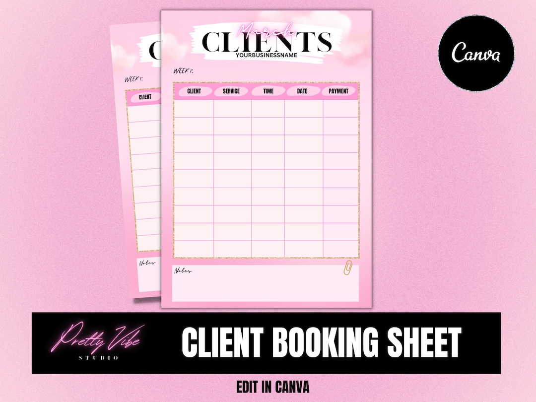 Client Booking Sheet Templatediy Printable Canva Pink Beauty Business ...