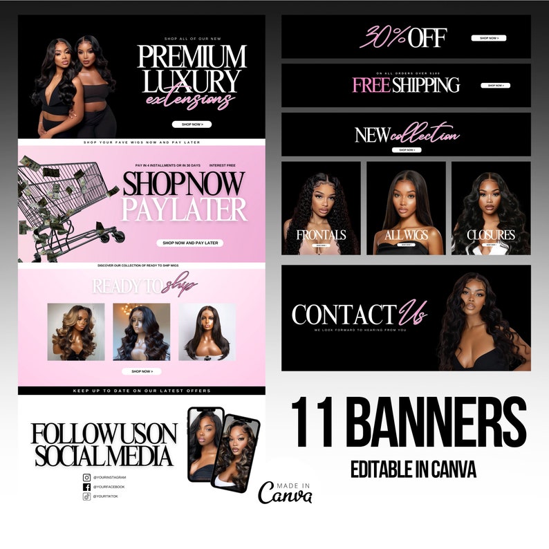Website Banners, Hair Web Banner, Premade Website Design, DIY Web ...