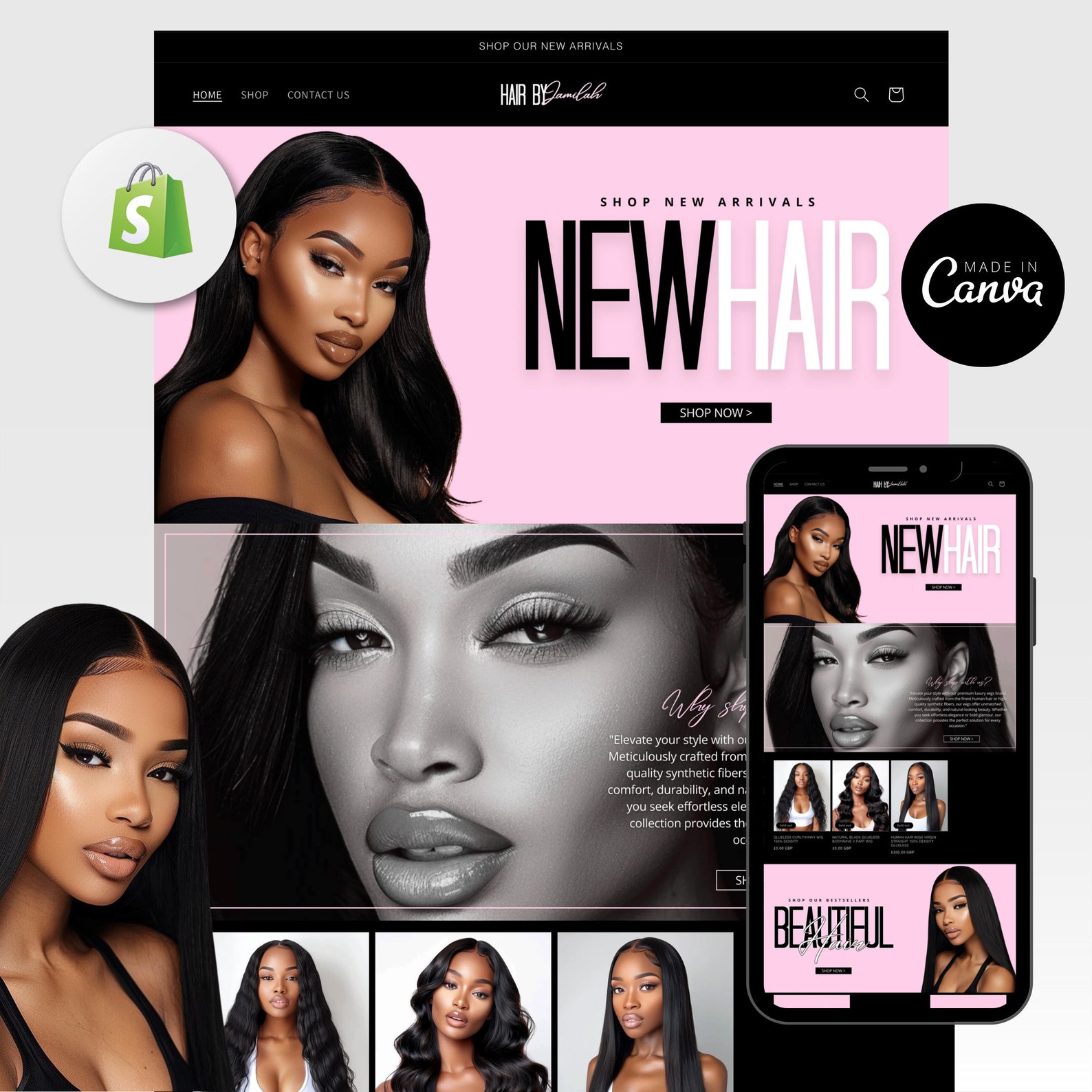 Hair Website Template, Luxury Hair Website Design, Website Banners ...