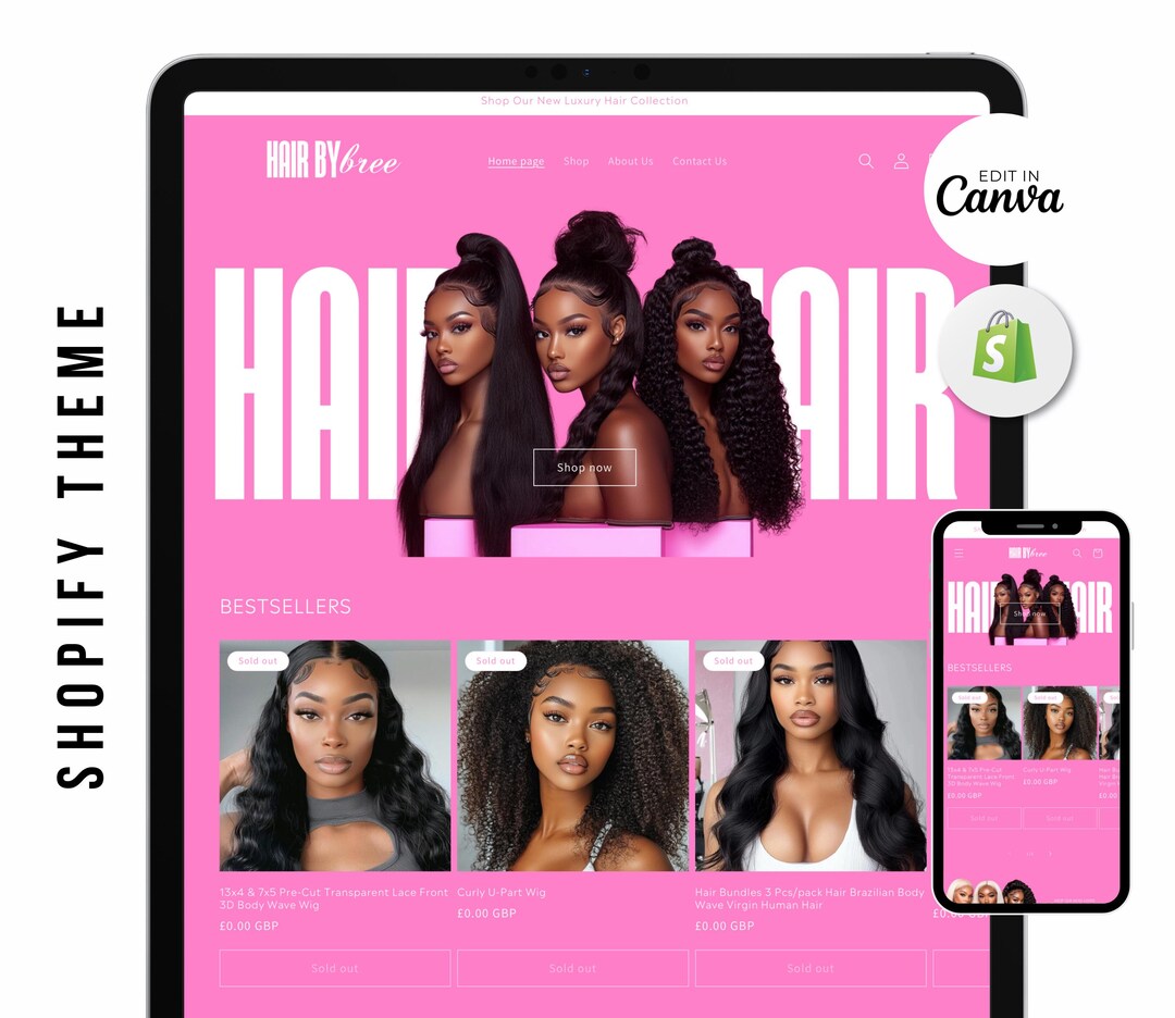 Hair Website Template, Luxury Hair Website Design, Website Banners ...