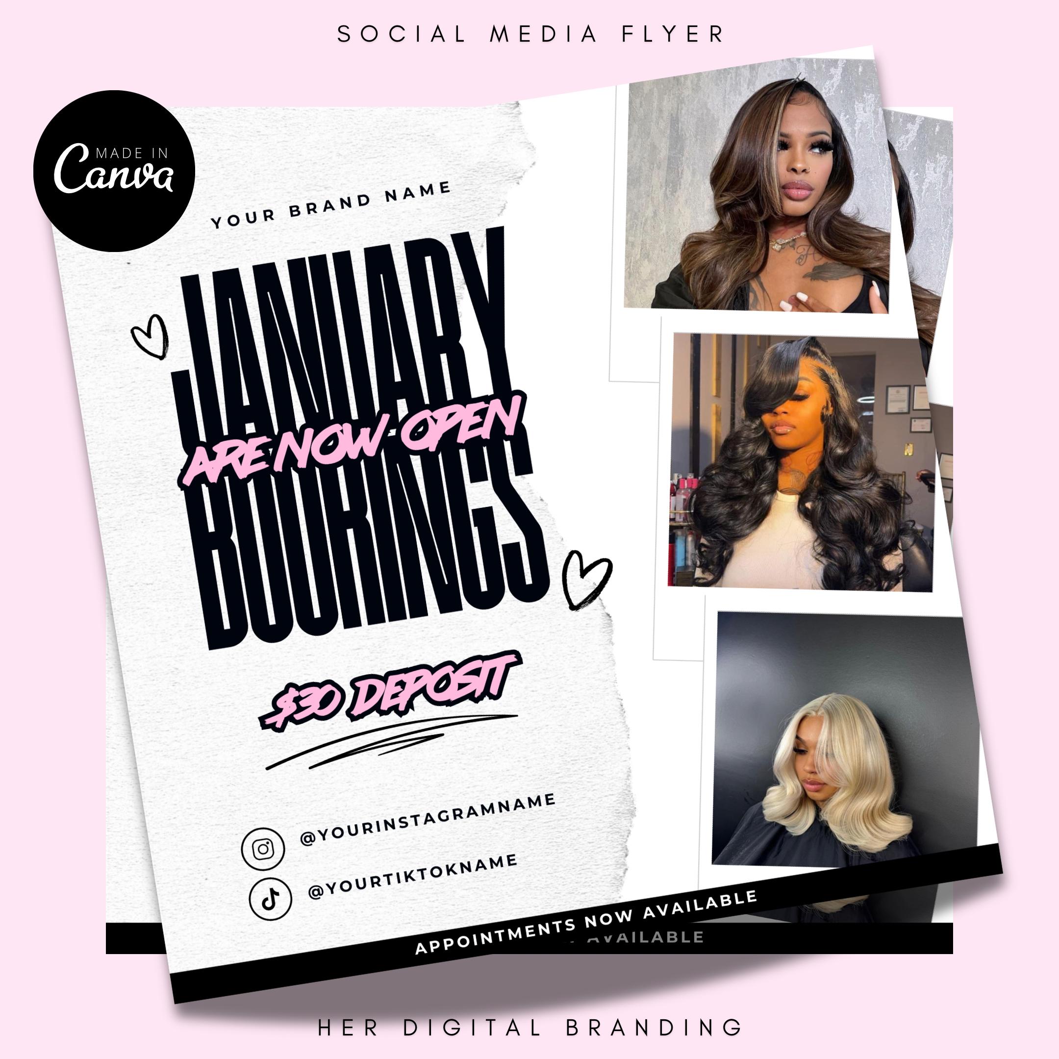 January Booking Flyer, Hair Appointment Flyer, New Year, Hair ...