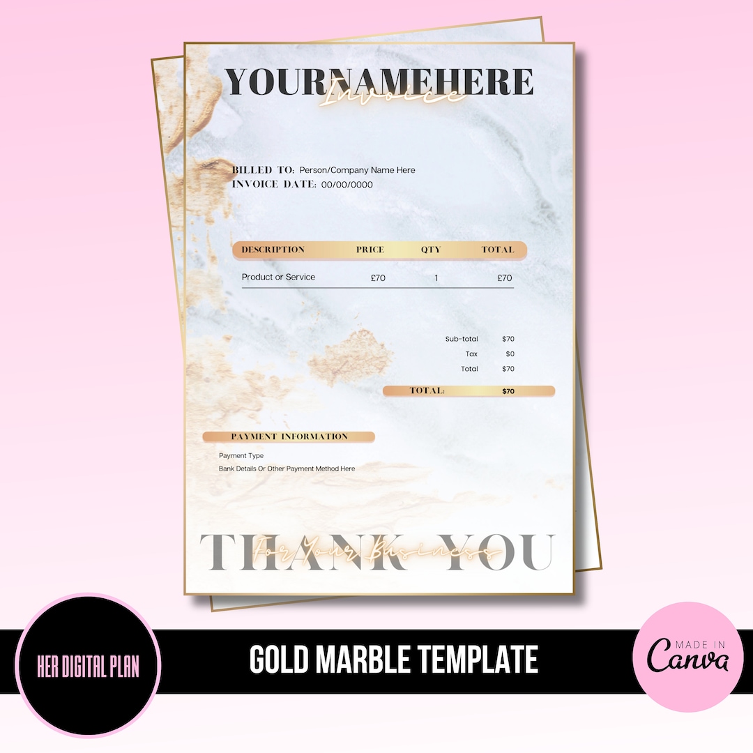 Gold Marble Invoice|editable Template|canva DIY Printable - Etsy