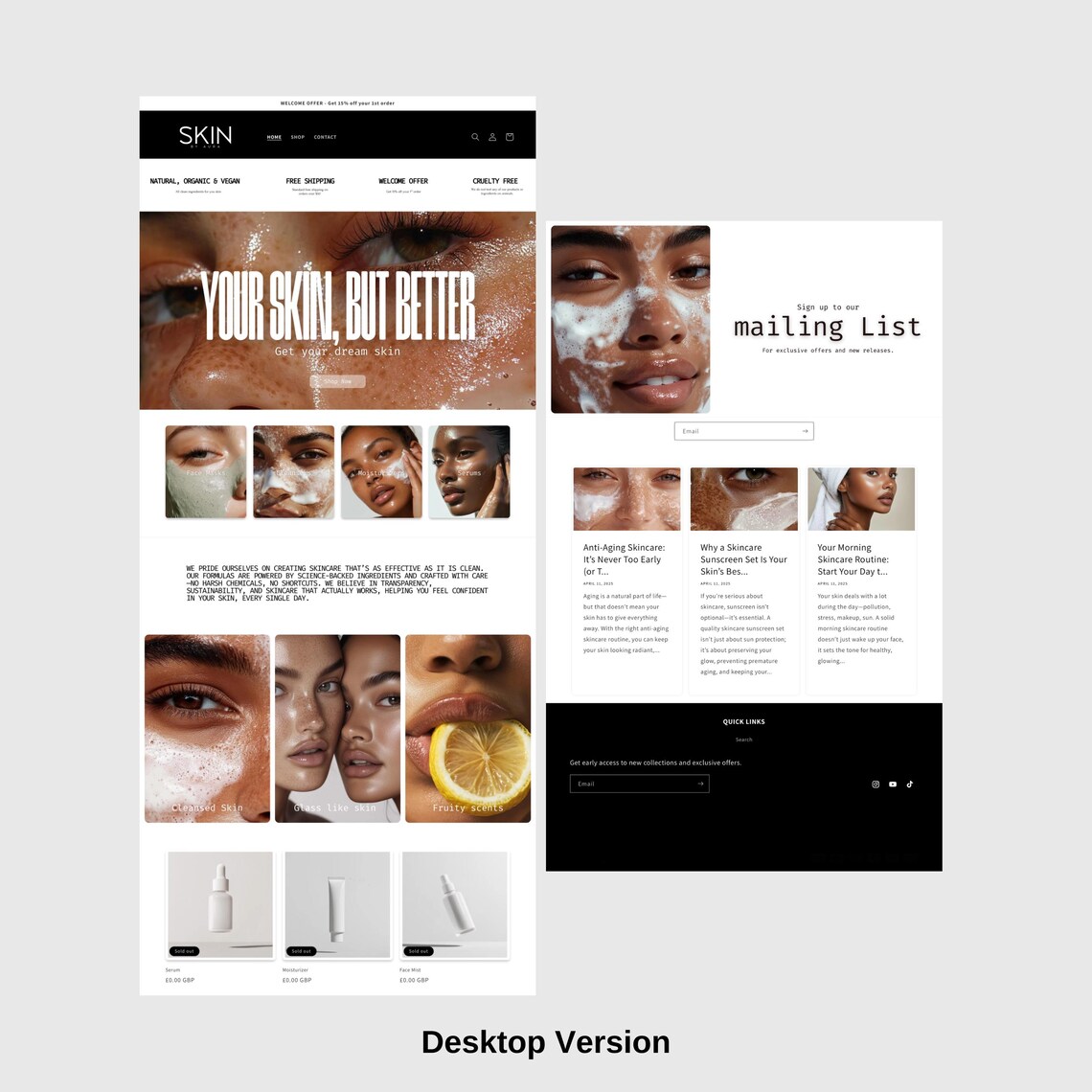 Skin Care Shopify Website Design, Skincare Website Template, Branding ...