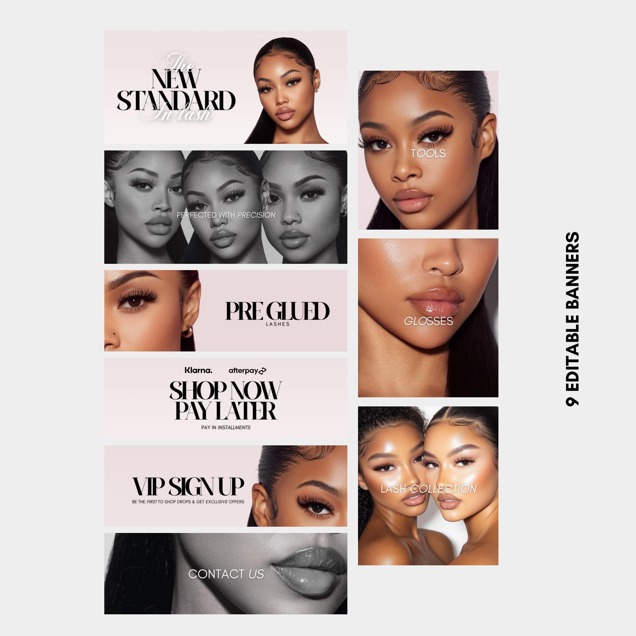 Lash Website Design, Shopify Lashes Website Template, Branding Template ...