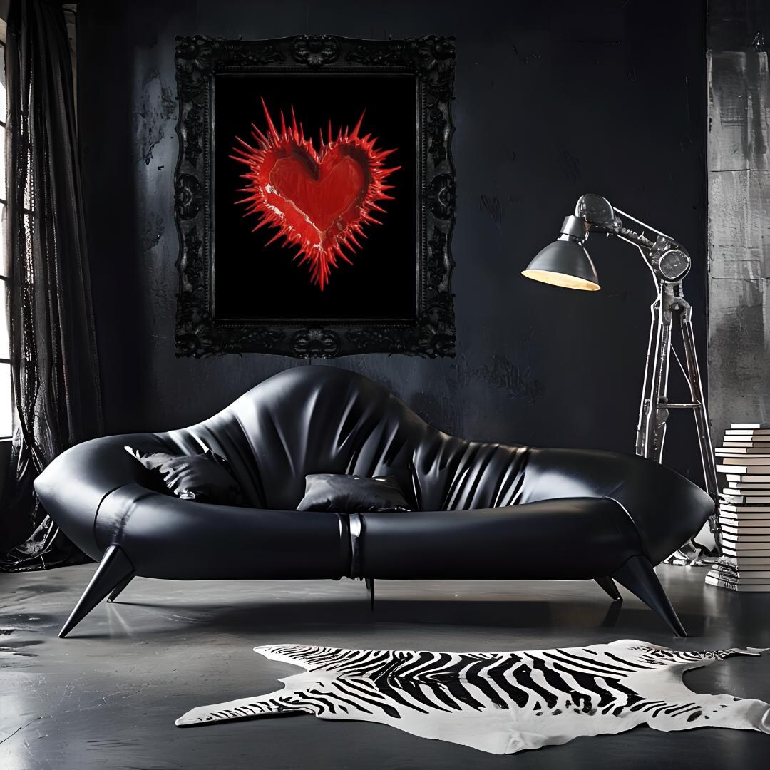 Spiky Red Heart Digital Wall Art, Edgy Pop Art Print, Modern Punk Love ...