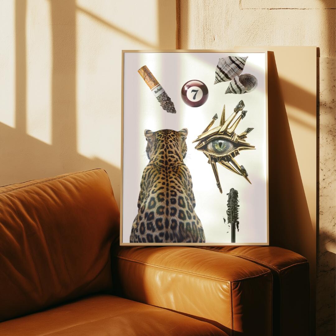 Maximalist Leopard Wall Art Printable, Gold Eye & Number 7 Collage ...