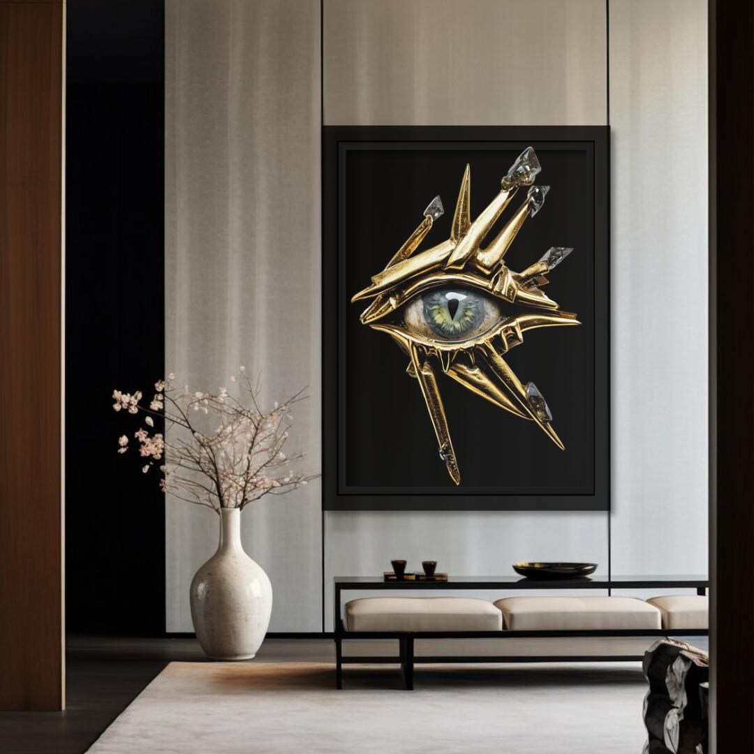 Gold Eye Wall Art Printable, Spiked All Seeing Eye Digital Poster, Dark ...