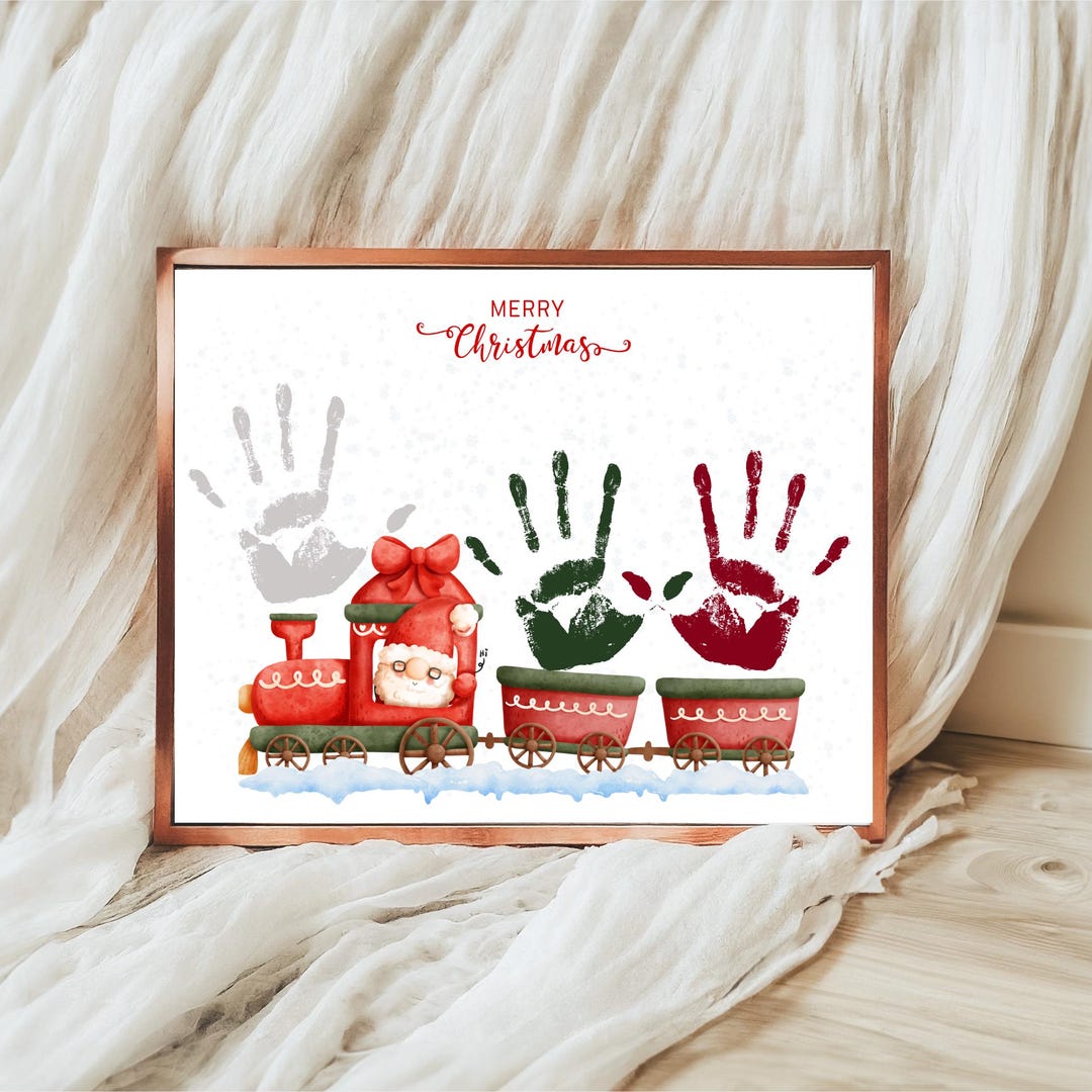 Merry Christmas Handprint Craft, Santa Train Handprint Keepsake Art for ...