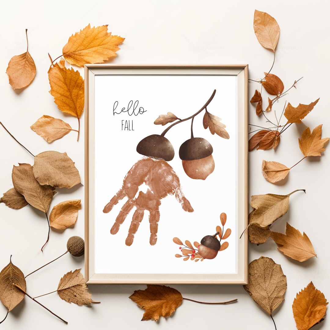 Hello Fall Acorn Handprint Art Craft DIY, Autumn Handprint Craft ...