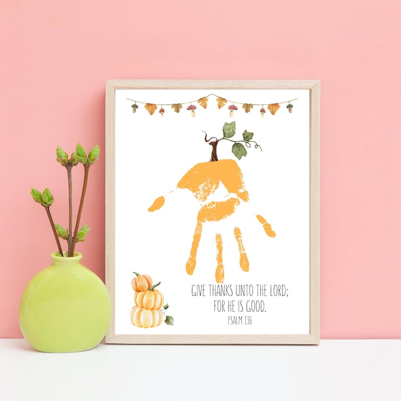 Give Thanks Handprint Craft, Bible Gratitude Thanksgiving Pumpkin ...