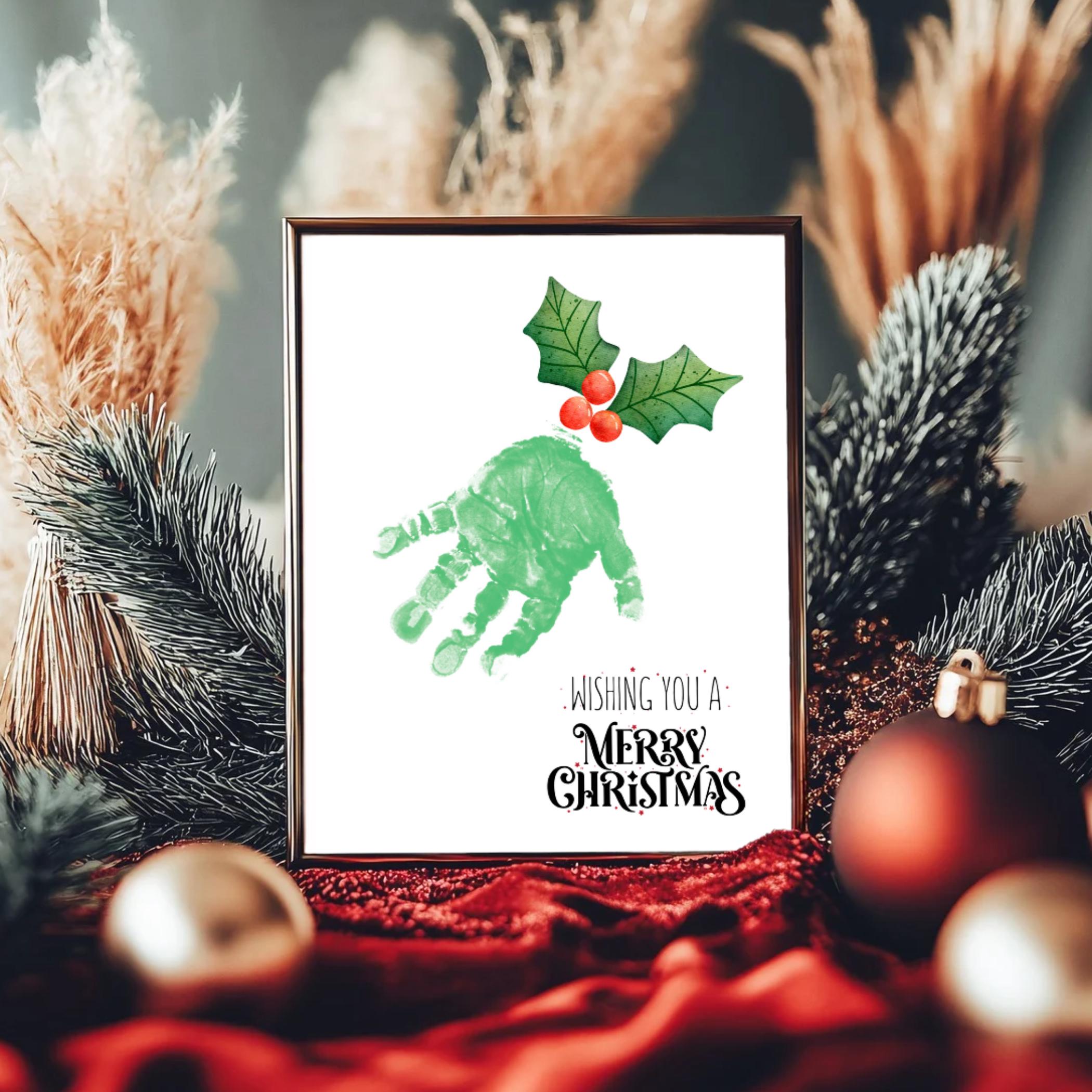 Merry Christmas Handprint Craft DIY, Holly Preschool Toddler Handprint ...
