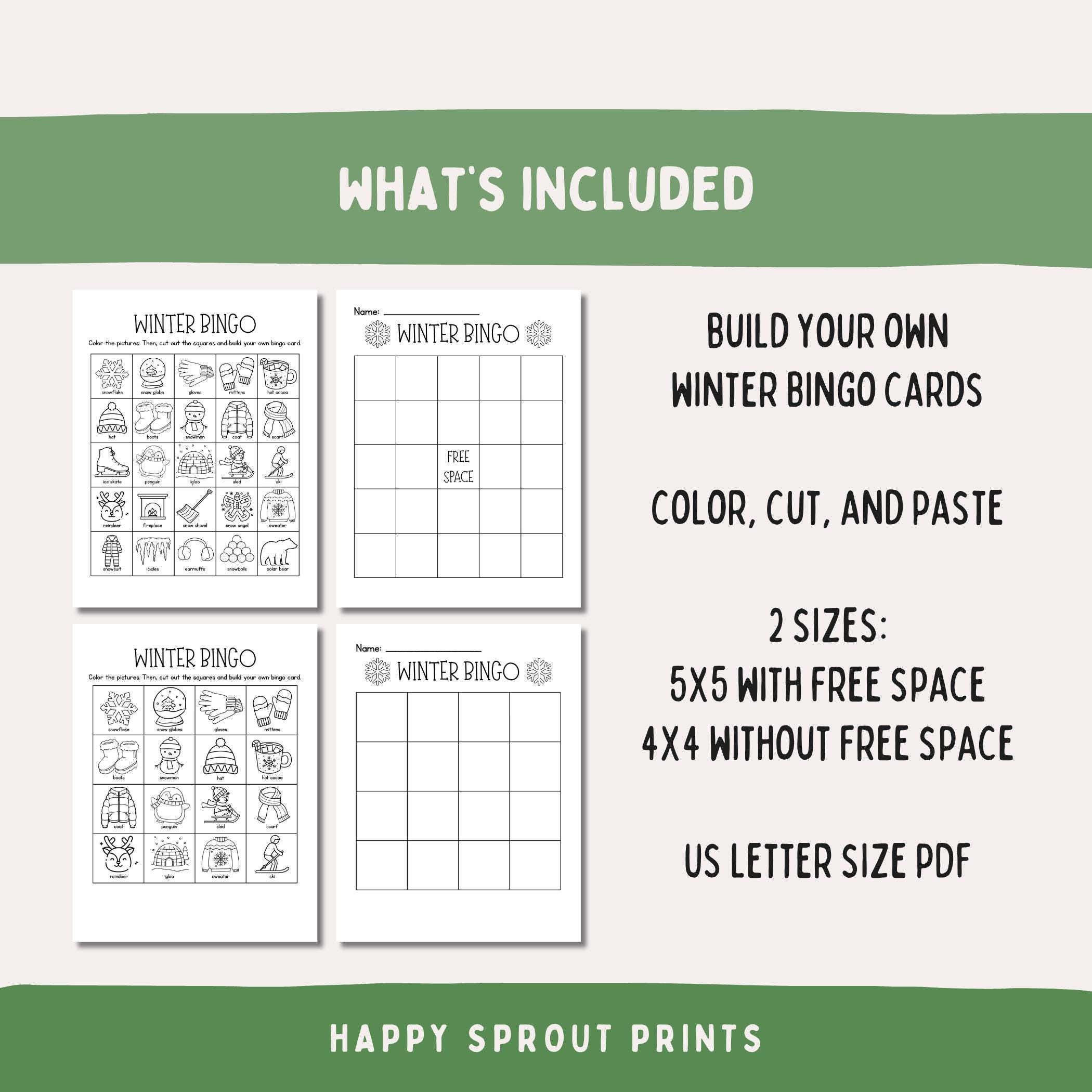 Winter Bingo Game, Kids Build Your Own Bingo Card, December Cut and ...