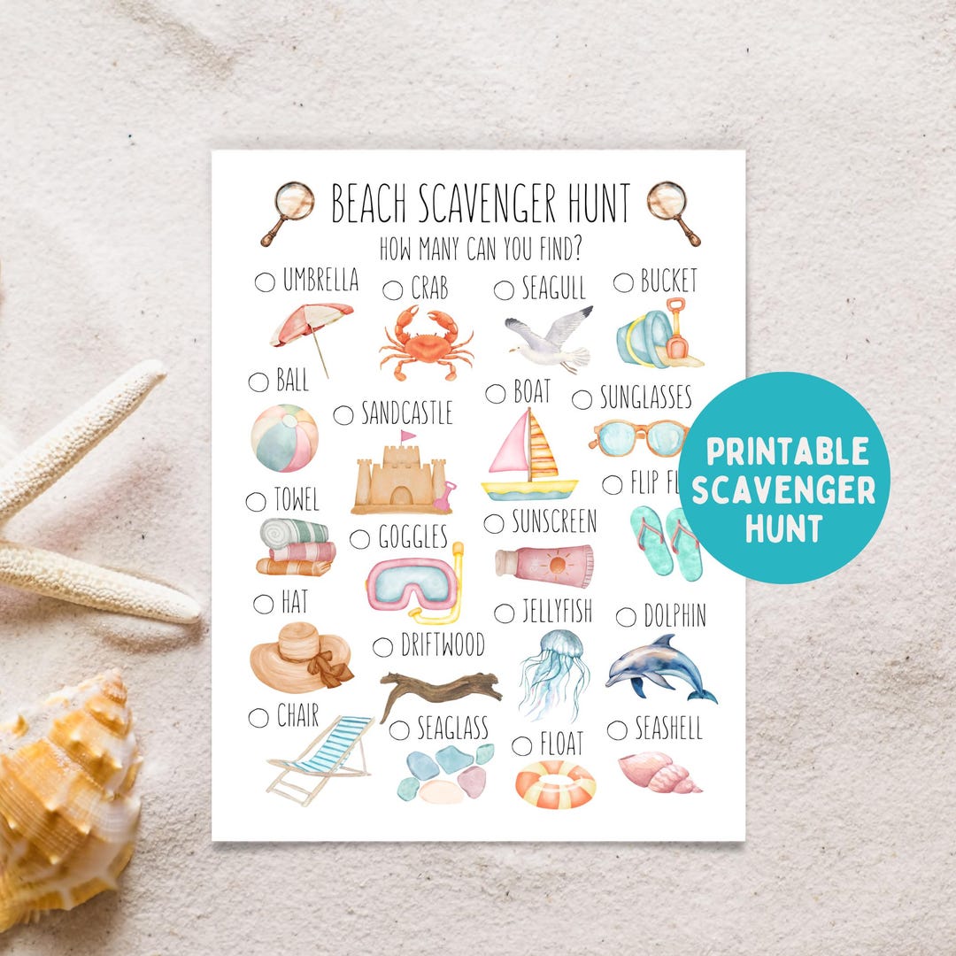 Ocean Scavenger Hunt Activity, Beach Vacation Scavenger Hunt List ...