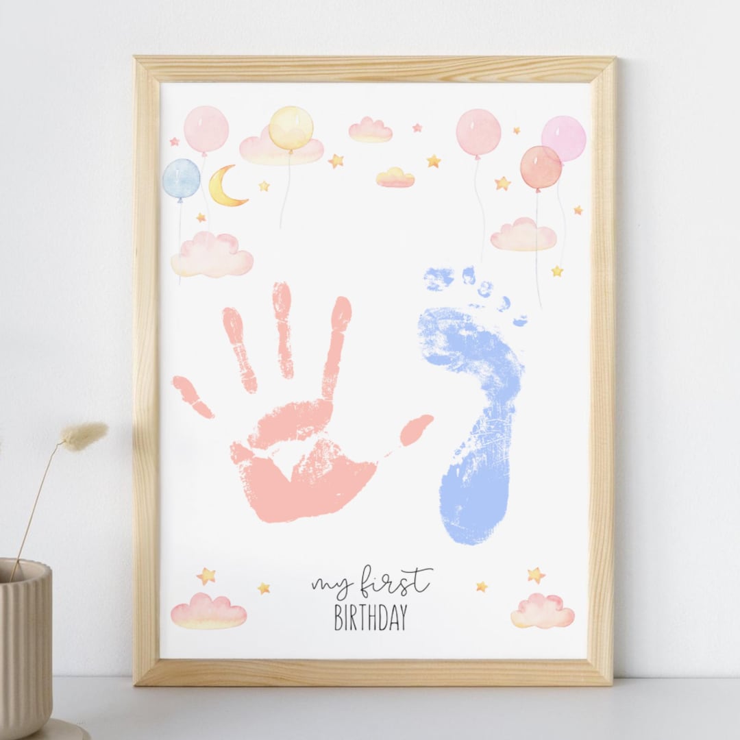 My First Birthday Handprint Craft, First Birthday Keepsake Art ...