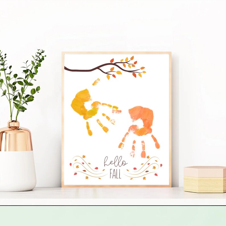 Hello Fall Handprint Art Craft DIY, Falling Leaves Autumn Handprint ...