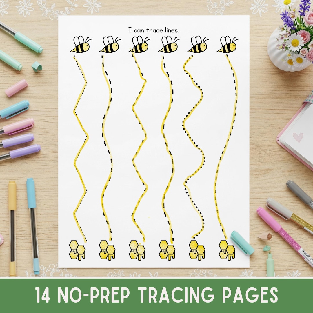 Bee Line Tracing Worksheet Bundle, Preschool Fine Motor Skills ...