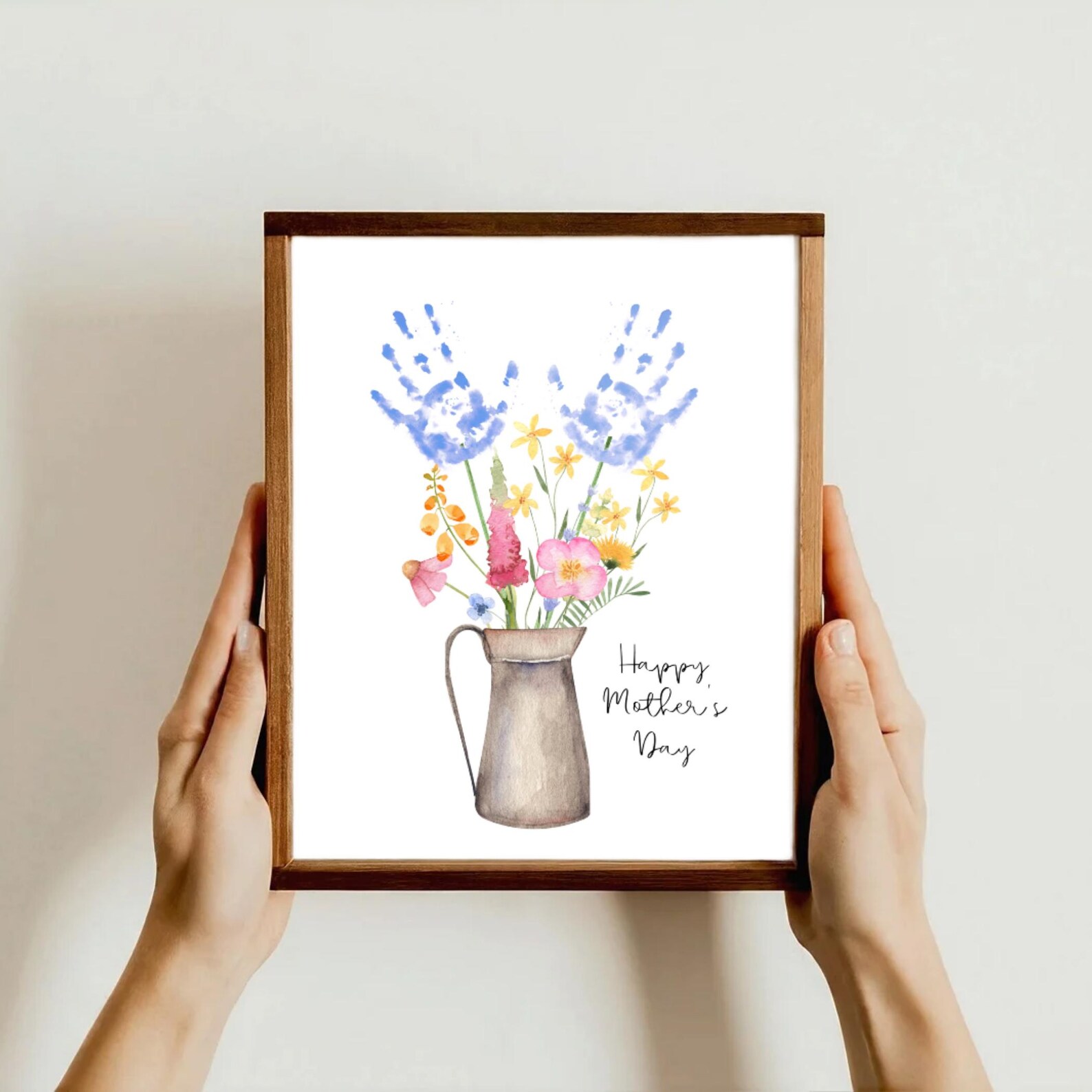 Mother's Day Flower Bouquet Handprint Art Craft DIY, Watercolor Yellow ...